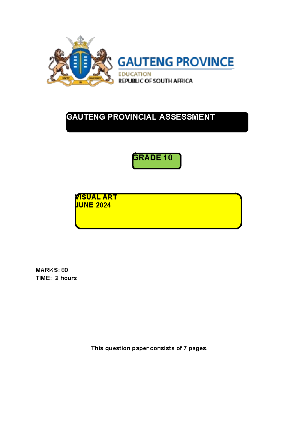 2024 Visual Arts - It is a June practice examination - GAUTENG ...