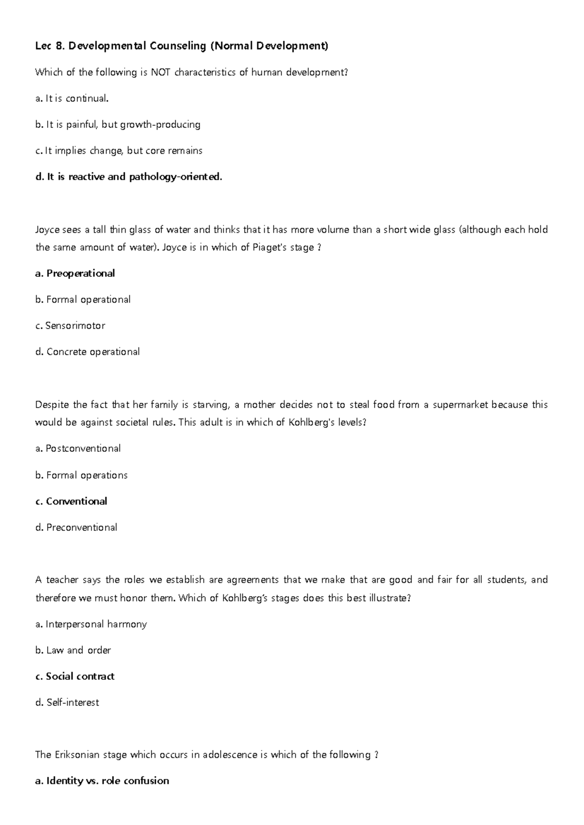 Introduction to counseling quiz for final - Lec 8. Developmental ...