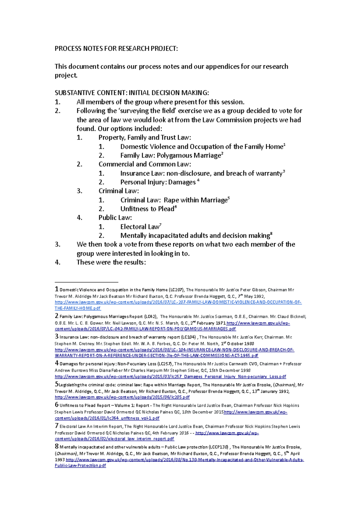 Process Notes FOR Research Project - PROCESS NOTES FOR RESEARCH PROJECT ...