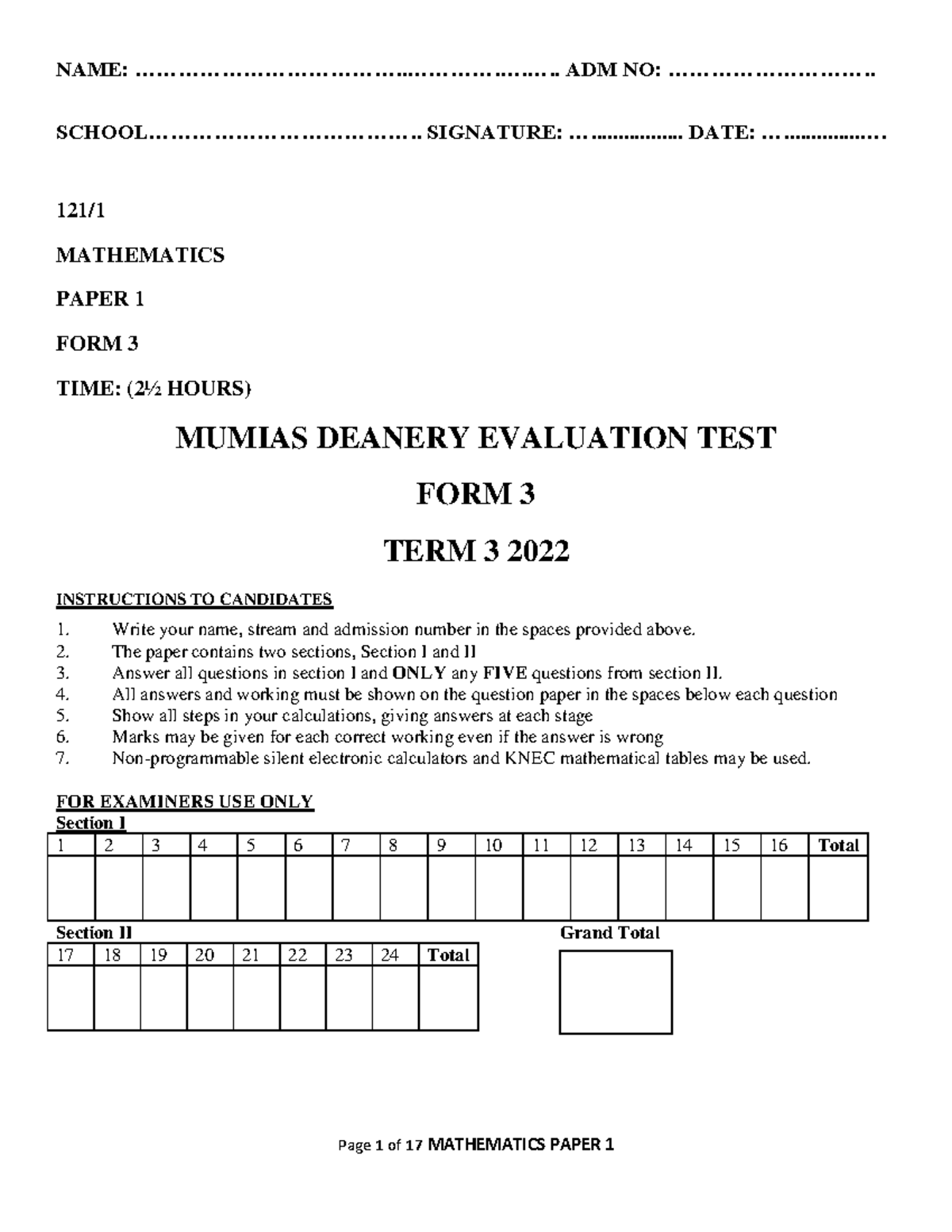 Mathematics PP1 - NAME ...