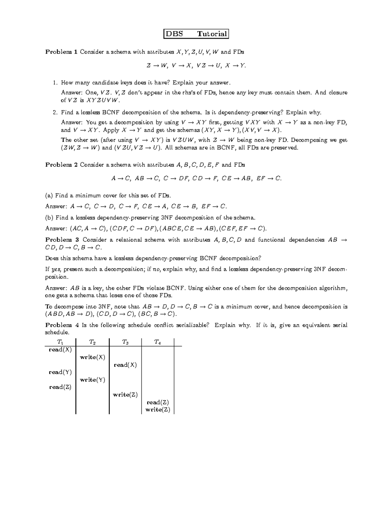 Sample/practice exam 2014, questions - DBS Tutorial Problem 1Consider a ...