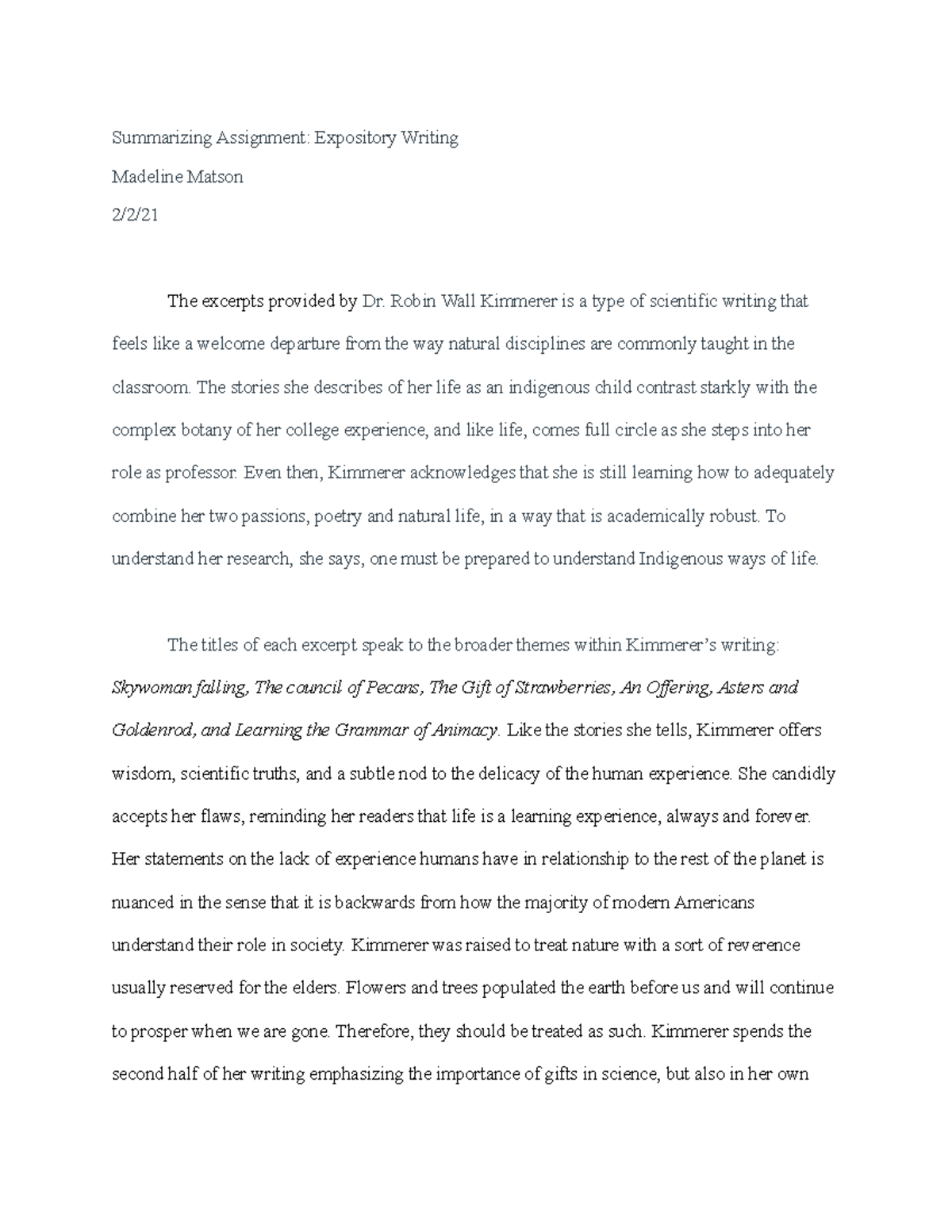 Expository Writing summarizing Assignment - Summarizing Assignment ...