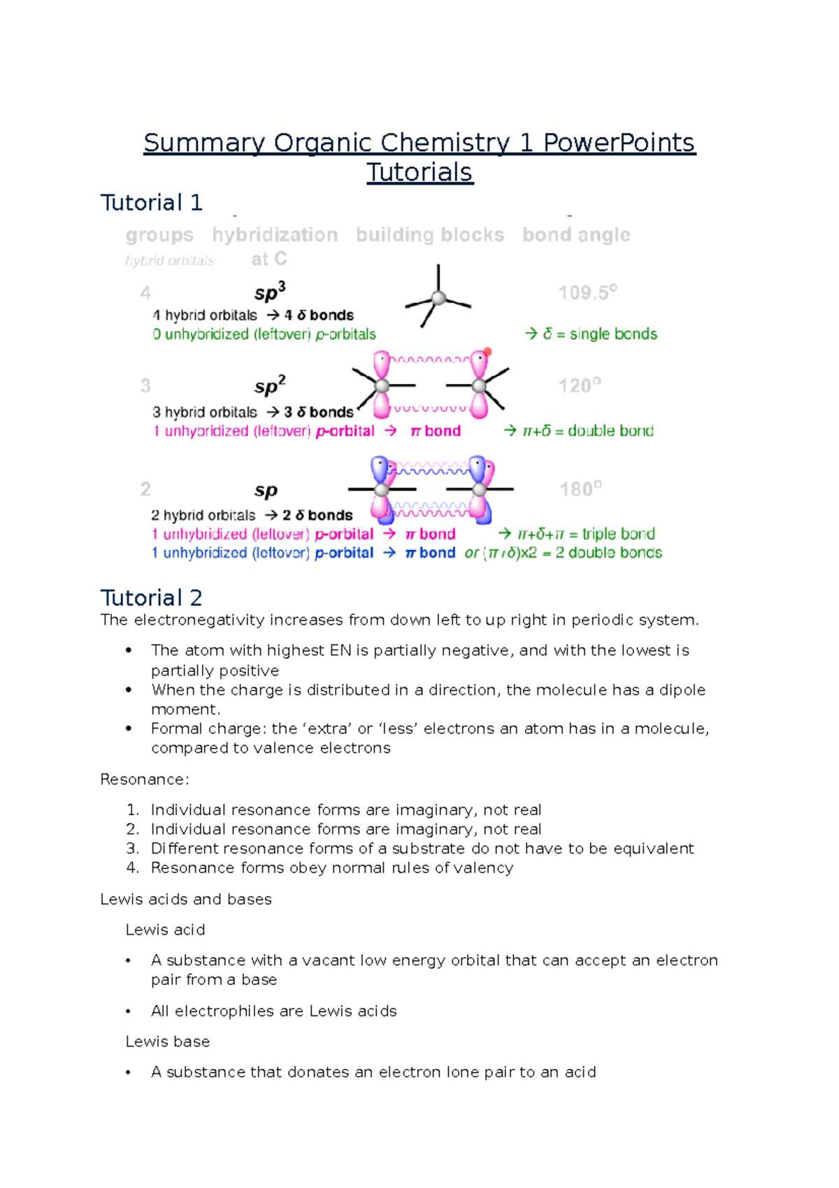 Organic chemistry summary - Summary Organic Chemistry 1 PowerPoints ...