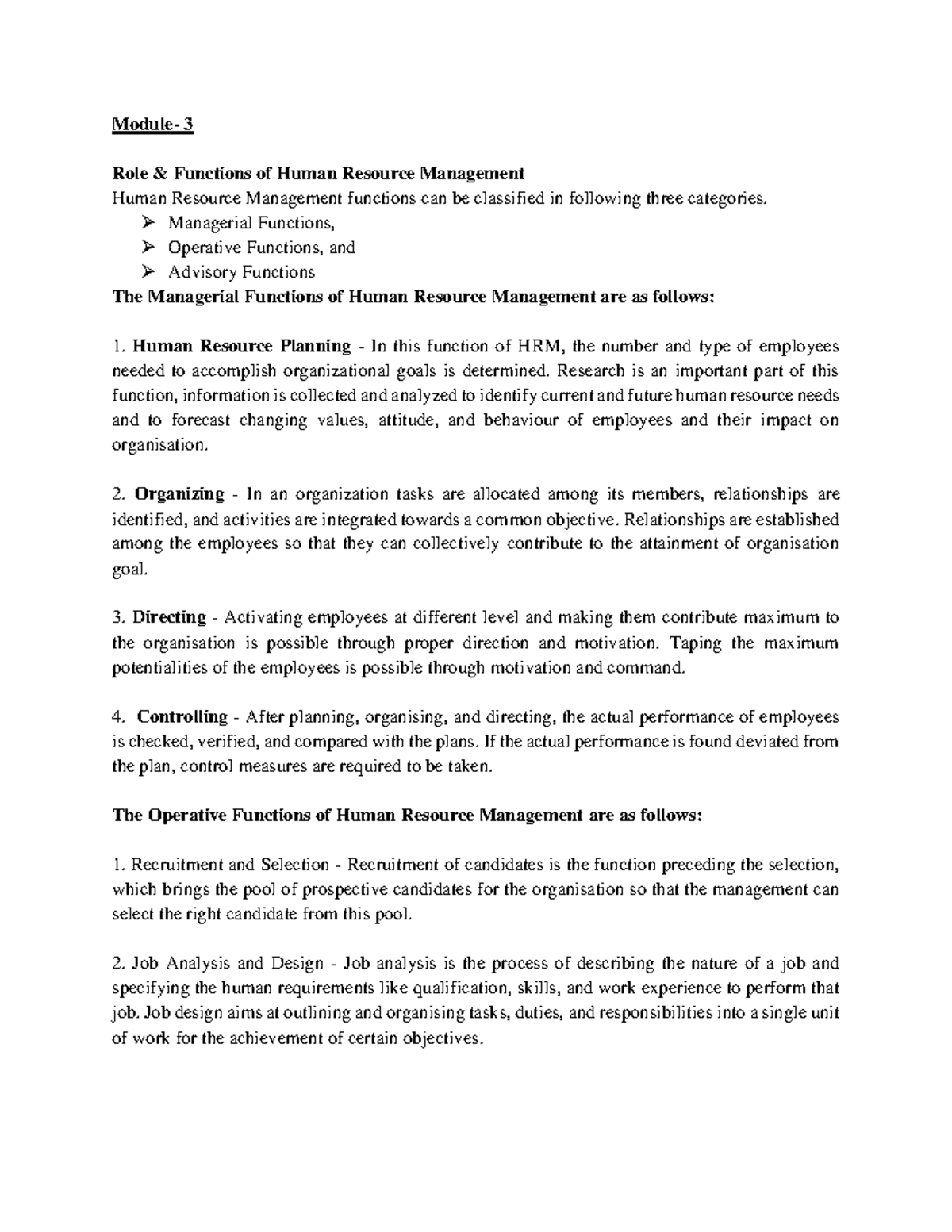 Module- 3 - Useful - Module- 3 Role & Functions of Human Resource ...
