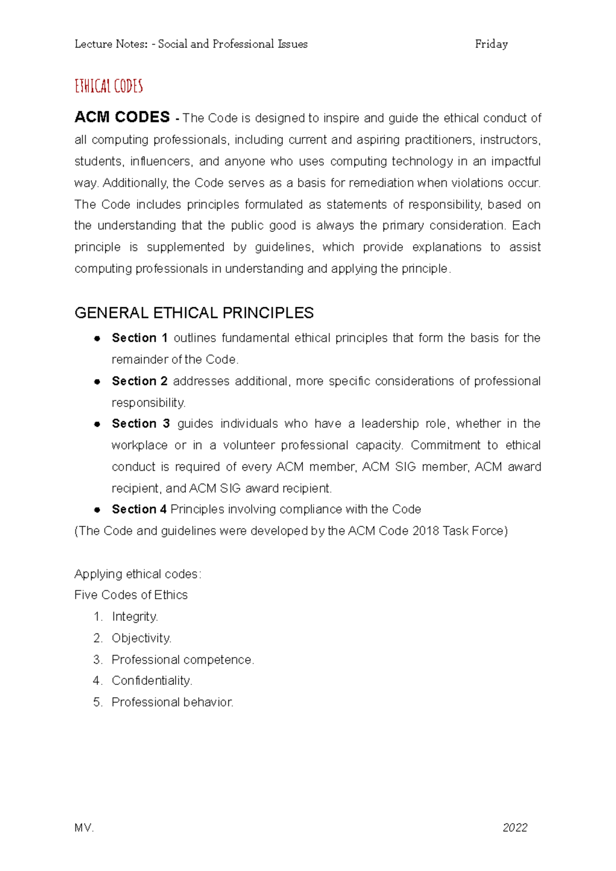 SPI101 Ethical Codes(Week3 Lecture Notes) - Lecture Notes: - Social and ...