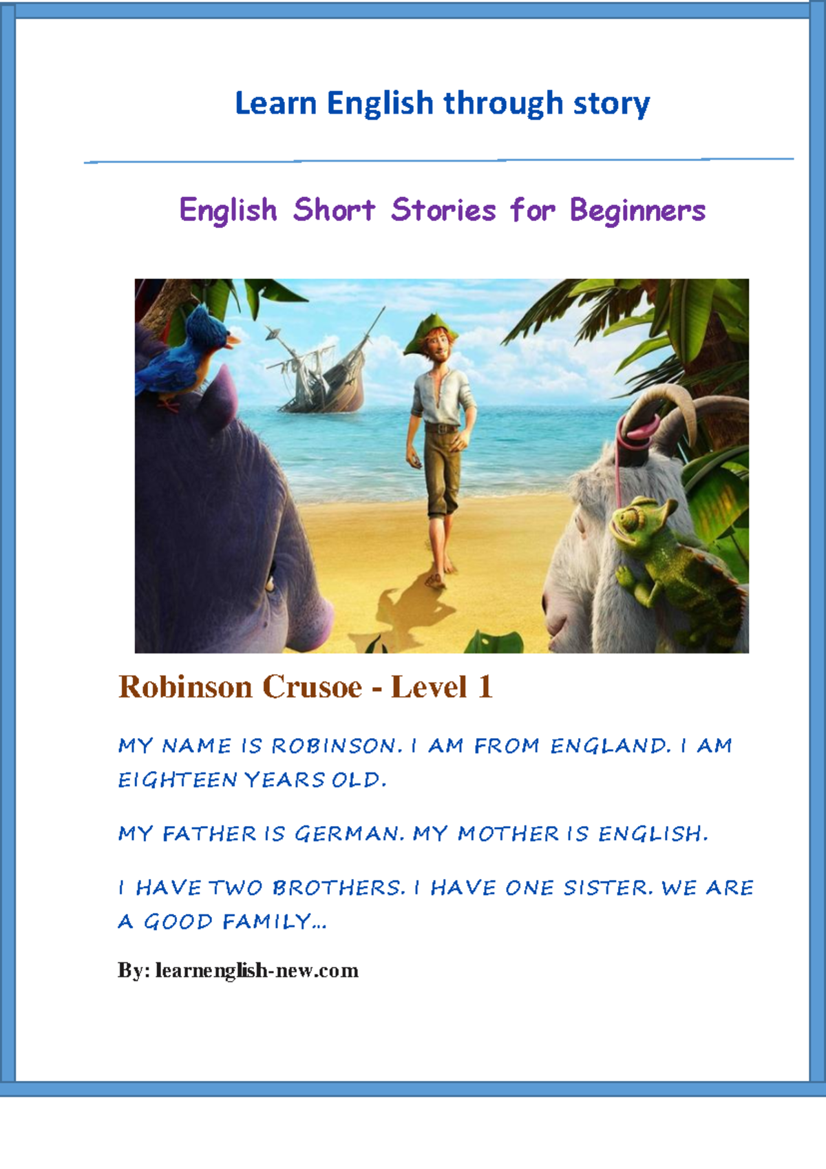 Robinson Crusoe in Levels PDF - Learn English through story English ...