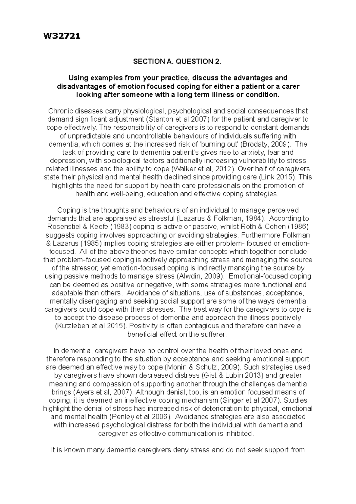 Emotion-focused coping essay - SECTION A. QUESTION 2. Using examples ...