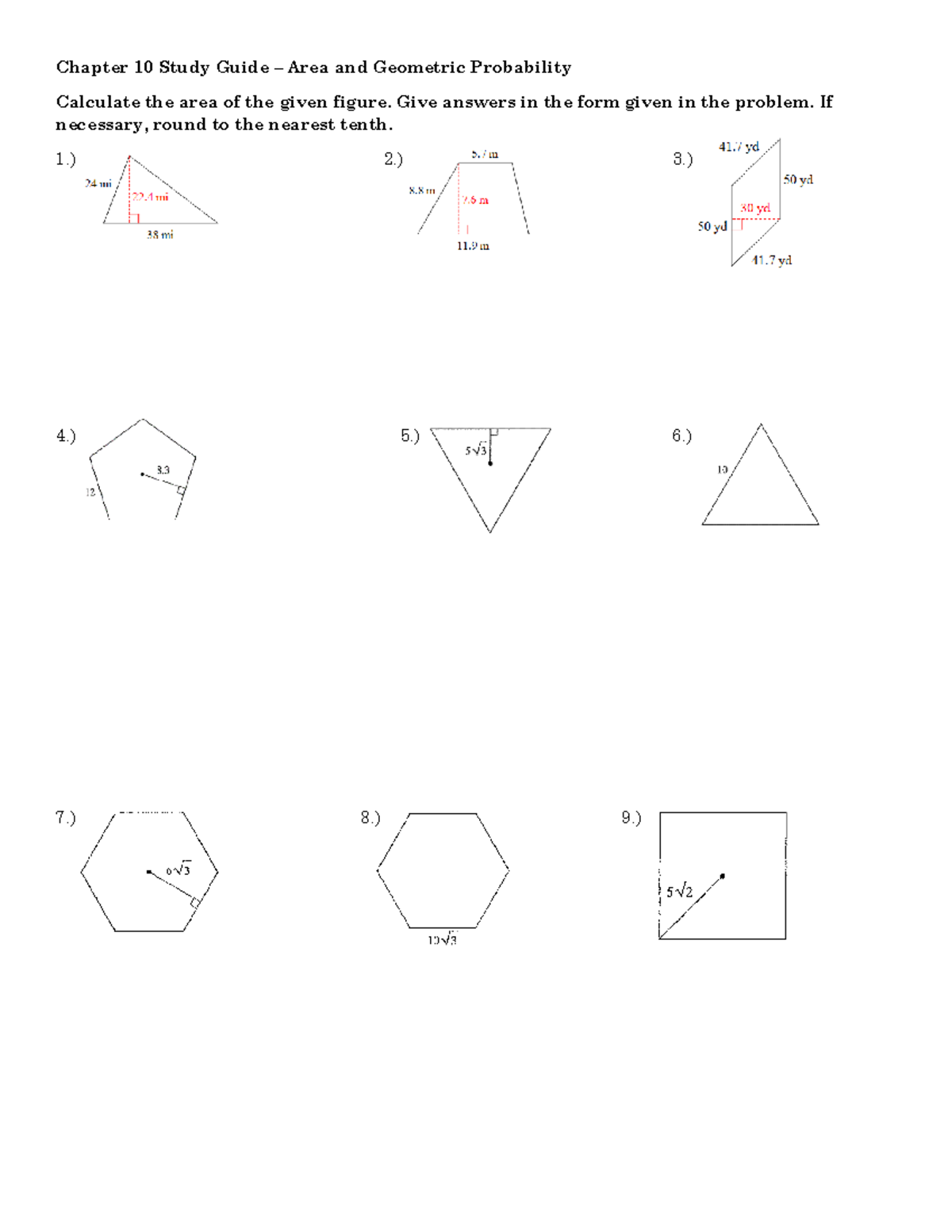 Ch. 10 Study Guide - Chapter 10 Study Guide – Area and Geometric ...
