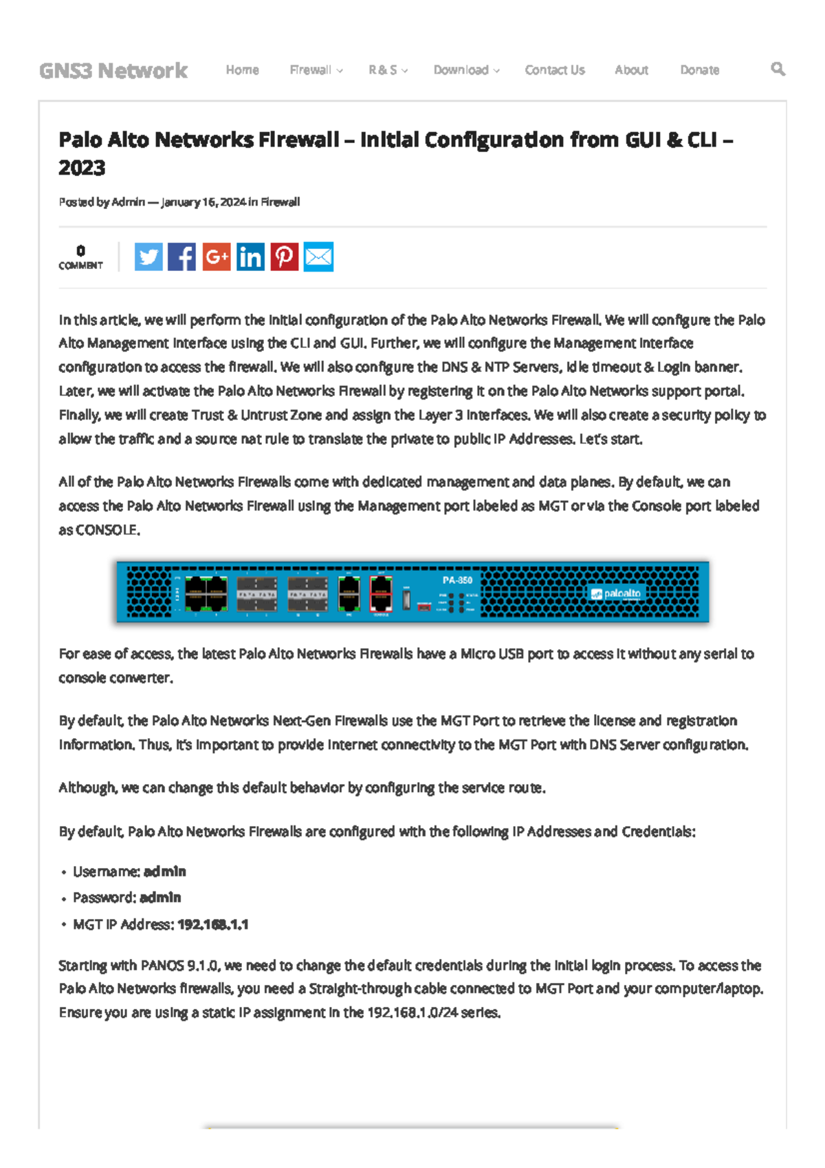 Palo Alto - Initial Configuration GUI & CLI - GNS3 Network Home Firewall R & S Download - Studocu