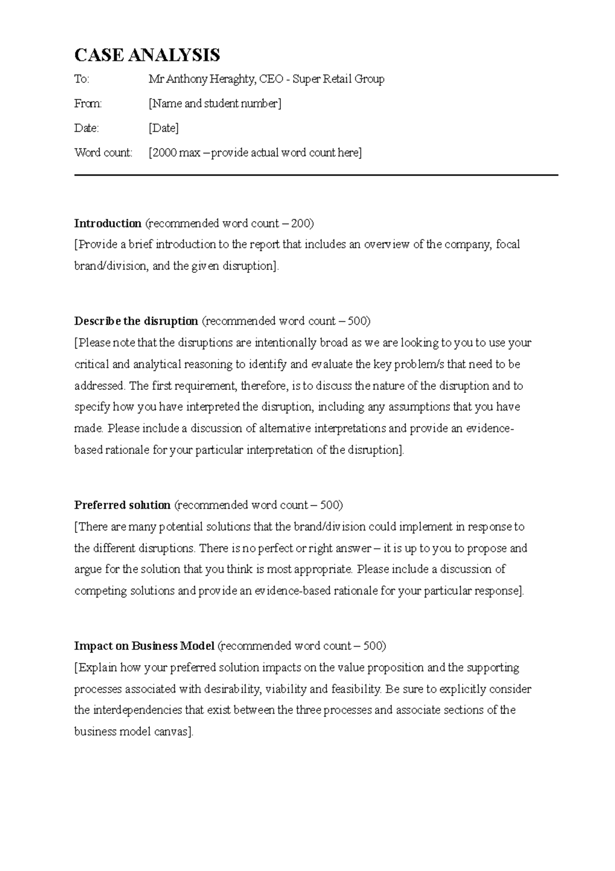 Case analysis template Final - BSB107 - QUT - Studocu