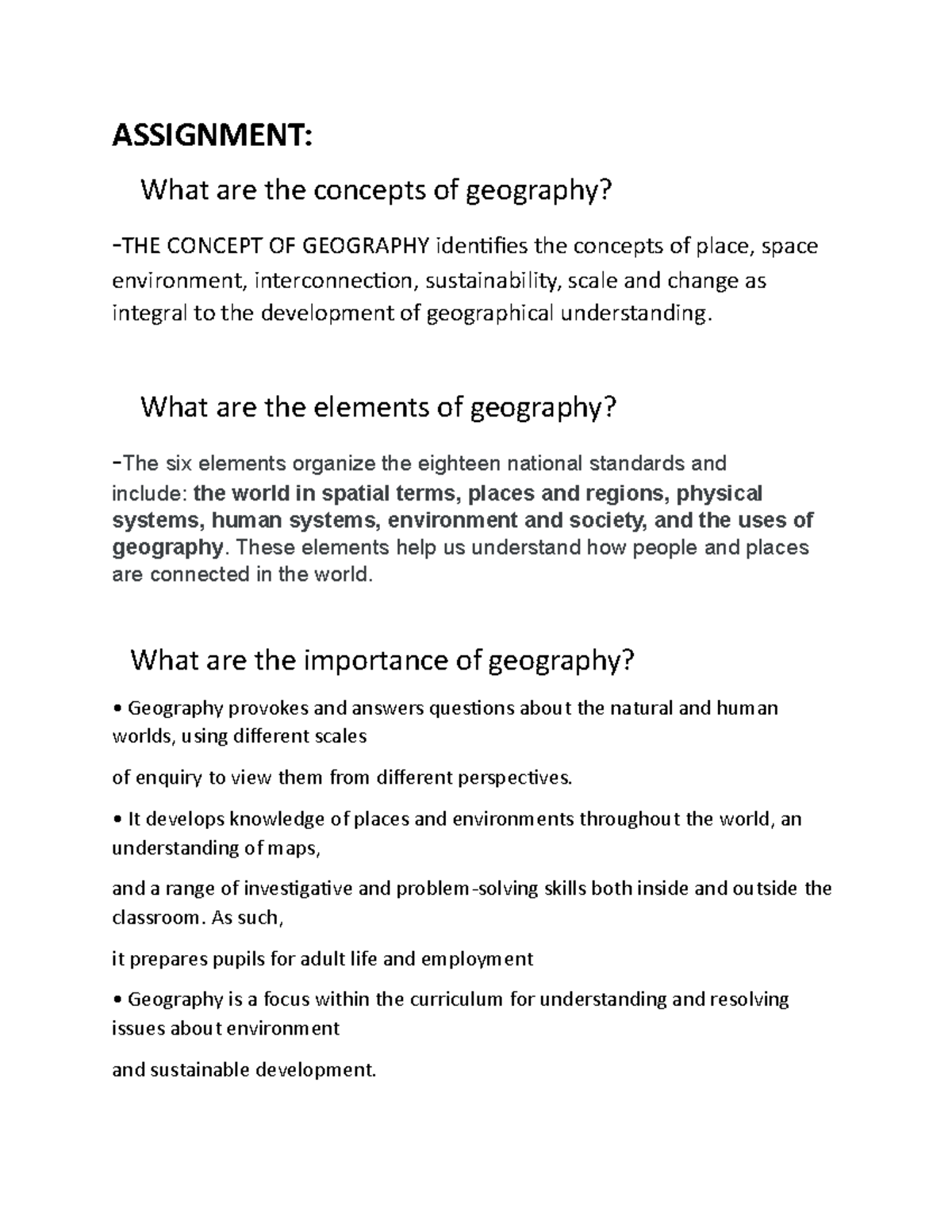 Document - Shskaka - ASSIGNMENT: What are the concepts of geography ...