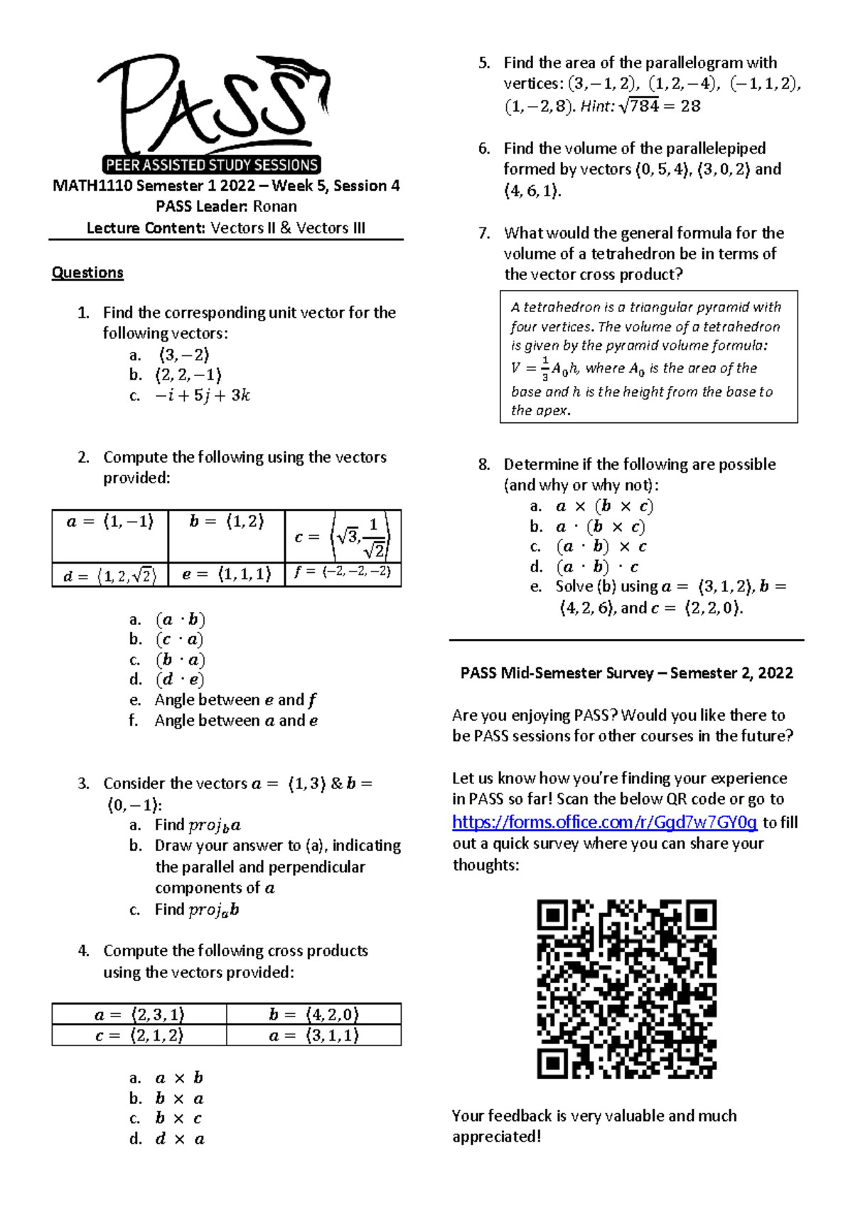 MATH1110 PASS Session 5 Worksheet Updated - Ronan - MATH1110 Semester 1 ...