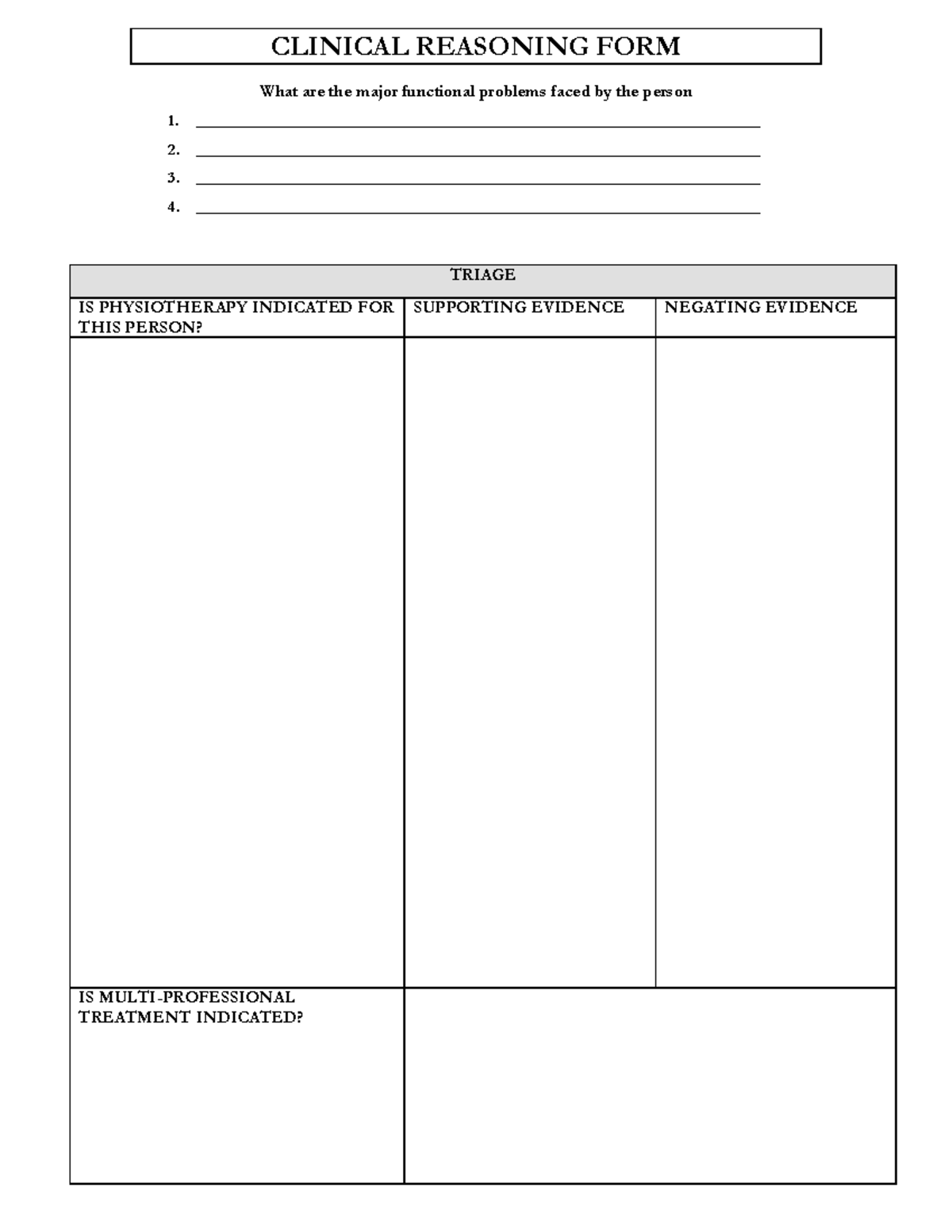 2016 clinical reasoning form - CLINICAL REASONING FORM What are the major functional problems ...