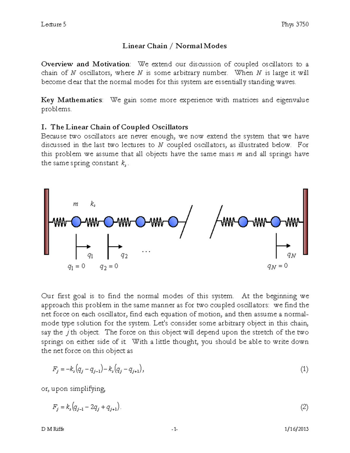 Lecture 5.pdf linear chain and normal modes - Lecture 5 Phys 3750 ...