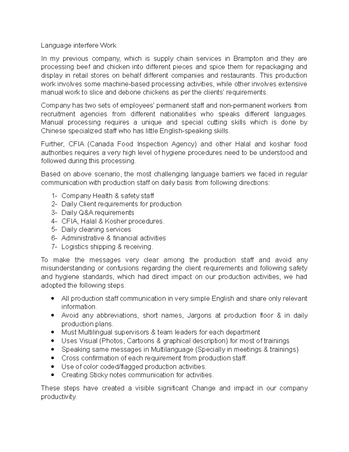 Language interfere Work Assignment - Language interfere Work In my ...