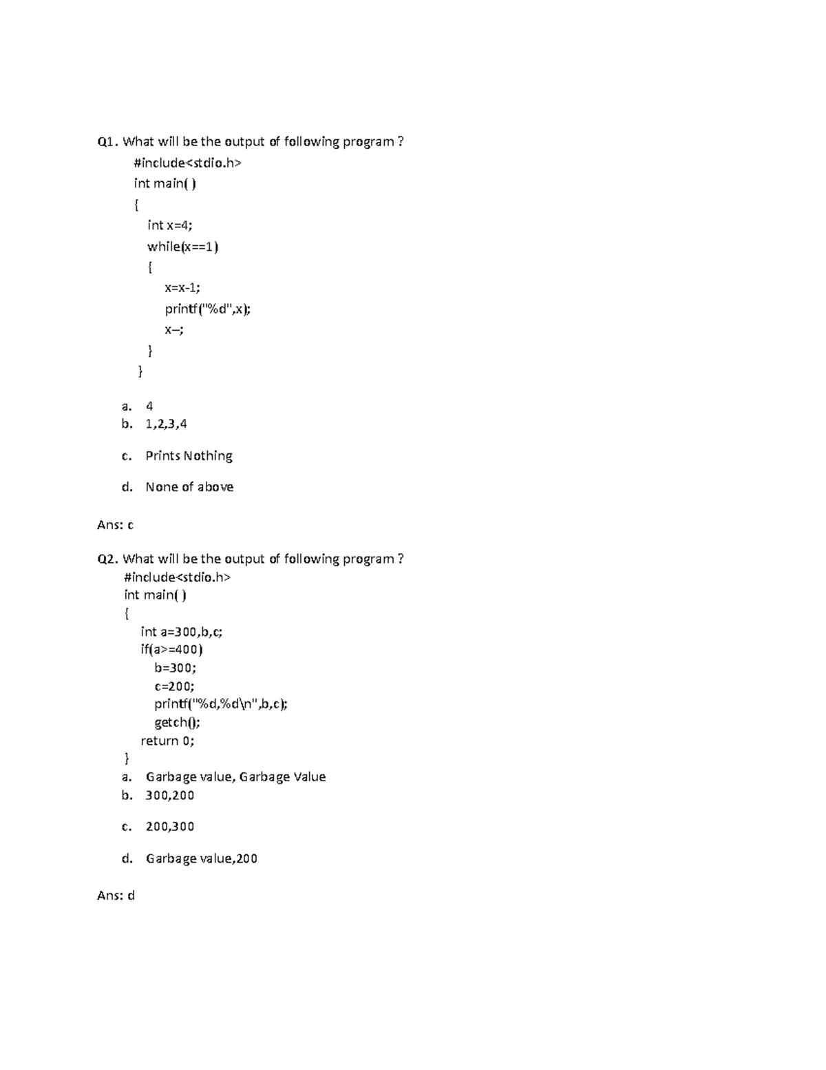 CSE MCQ 2 - practice question for programming - Q1. What will be the ...