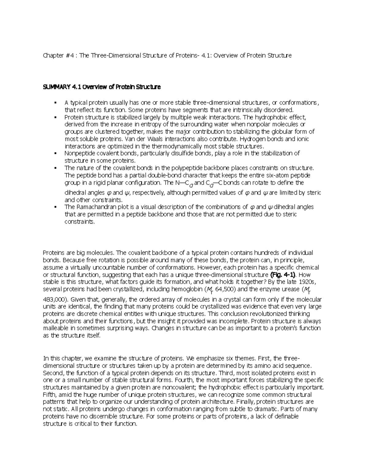 Chapter #4 - The Three-Dimensional Structure of Proteins- 4.1- Overview ...