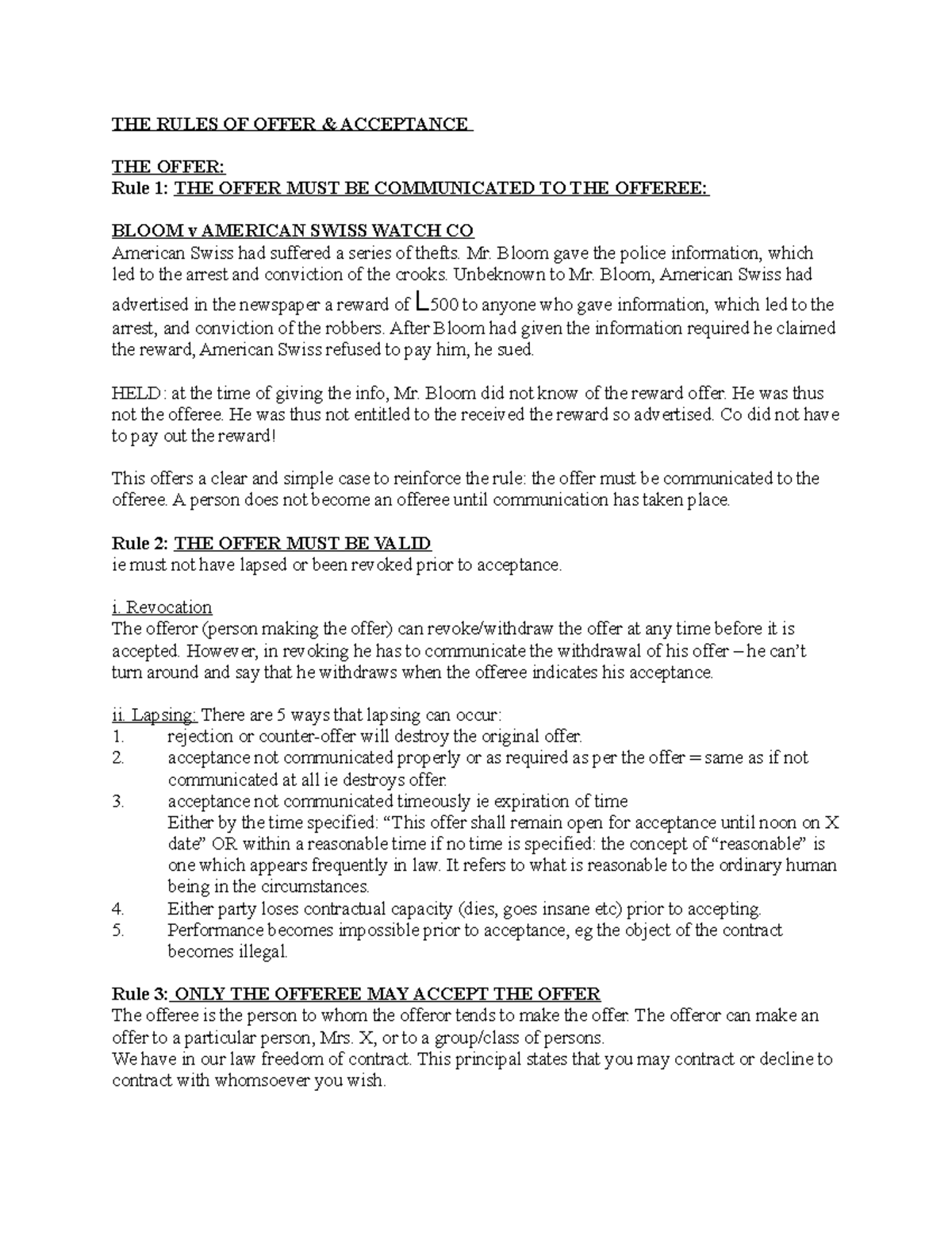 THE RULES OF OFFER and ACCEPTANCE - THE RULES OF OFFER & ACCEPTANCE THE ...