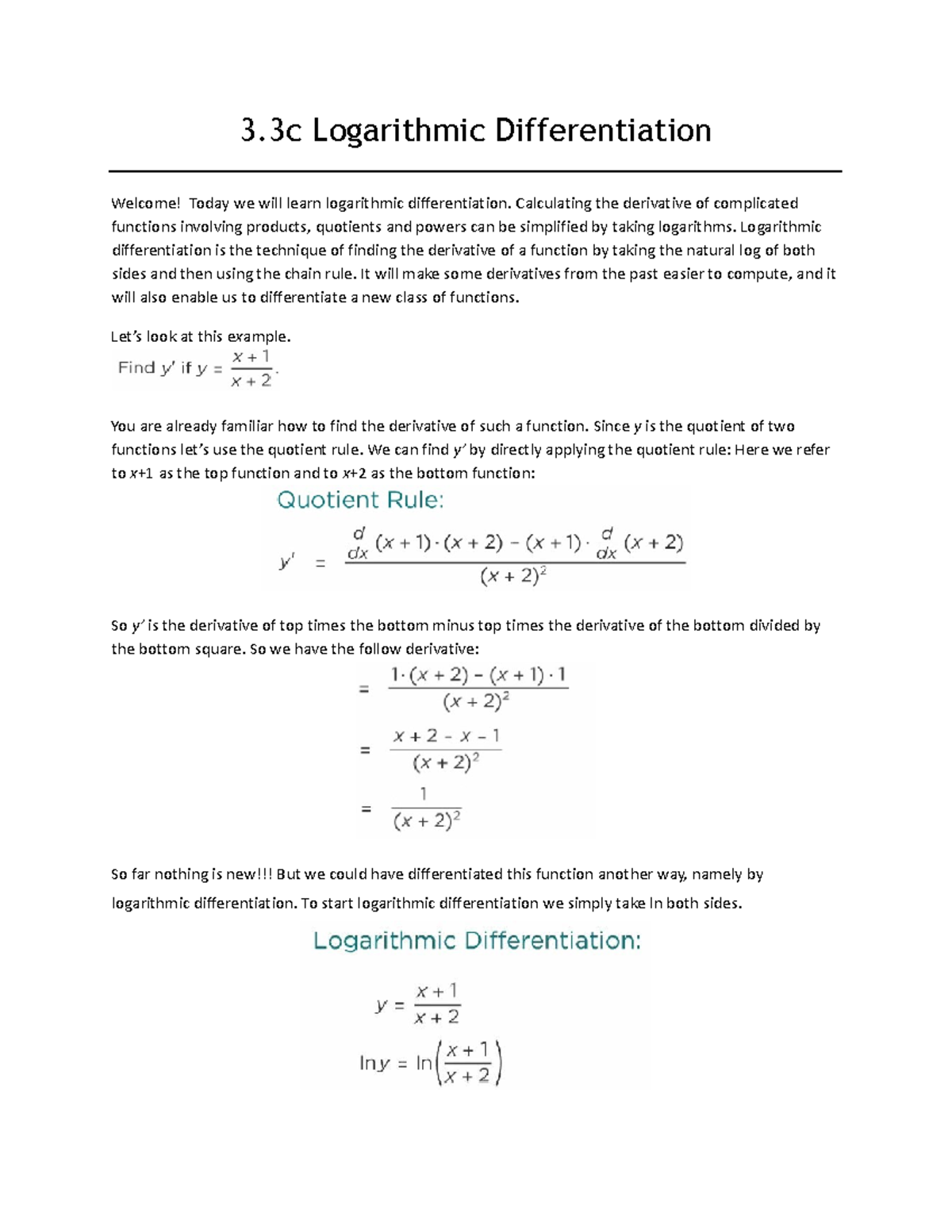 3.3c Logarithmic Differentiation - 3 Logarithmic Differentiation ...