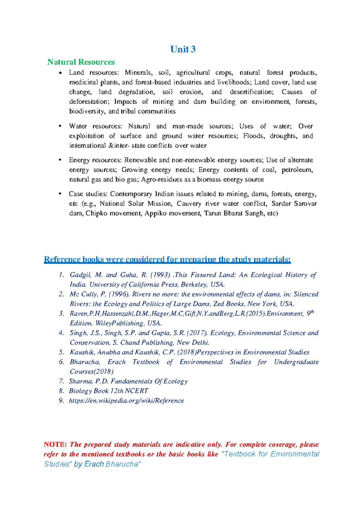 UNIT-3 EVS - Natural Resources Unit 3 Land resources: Minerals, soil ...