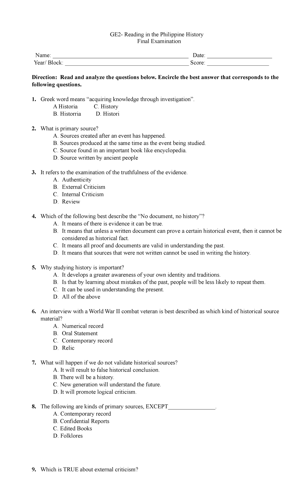 RPH - Final EXAM - This file is an test material. - GE2- Reading in the ...
