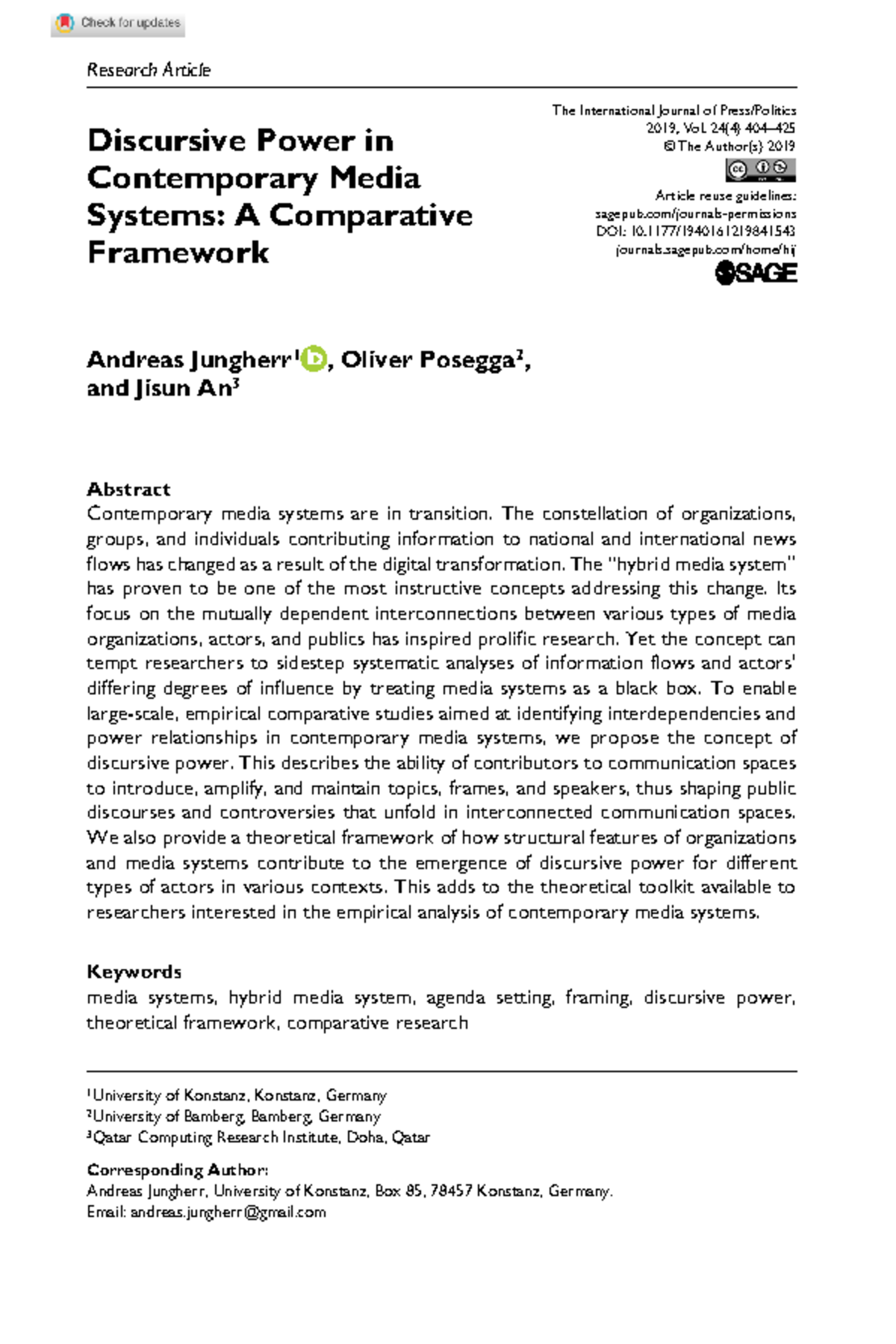 Discursive power in media(V) - doi/10.1177/ The International Journal ...