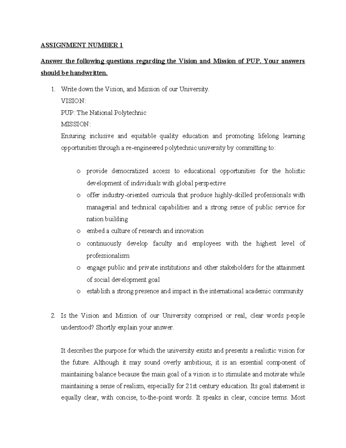 Assignment Number 1 - Assessment and Evaluation - ASSIGNMENT NUMBER 1 ...