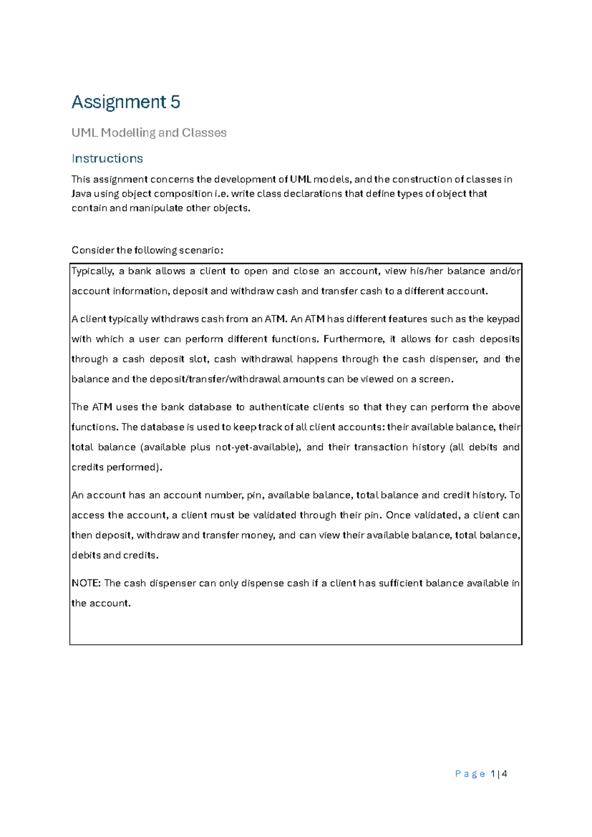 5. UML Modeling and Classes - Assignment 5 UML Modelling and Classes Instructions This ...