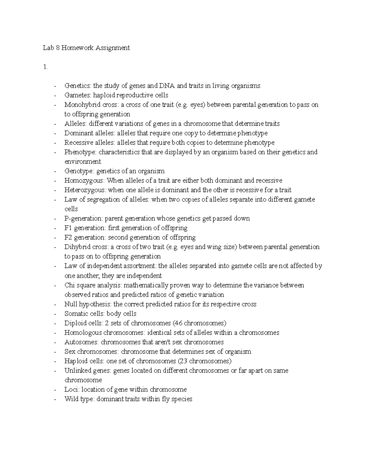 Lab 8 Homework Assignment - Lab 8 Homework Assignment 1. - Genetics ...