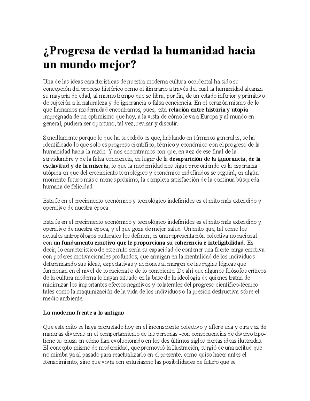 Progresa de verdad la humanidad hacia un mundo mejor - ¿Progresa de ...