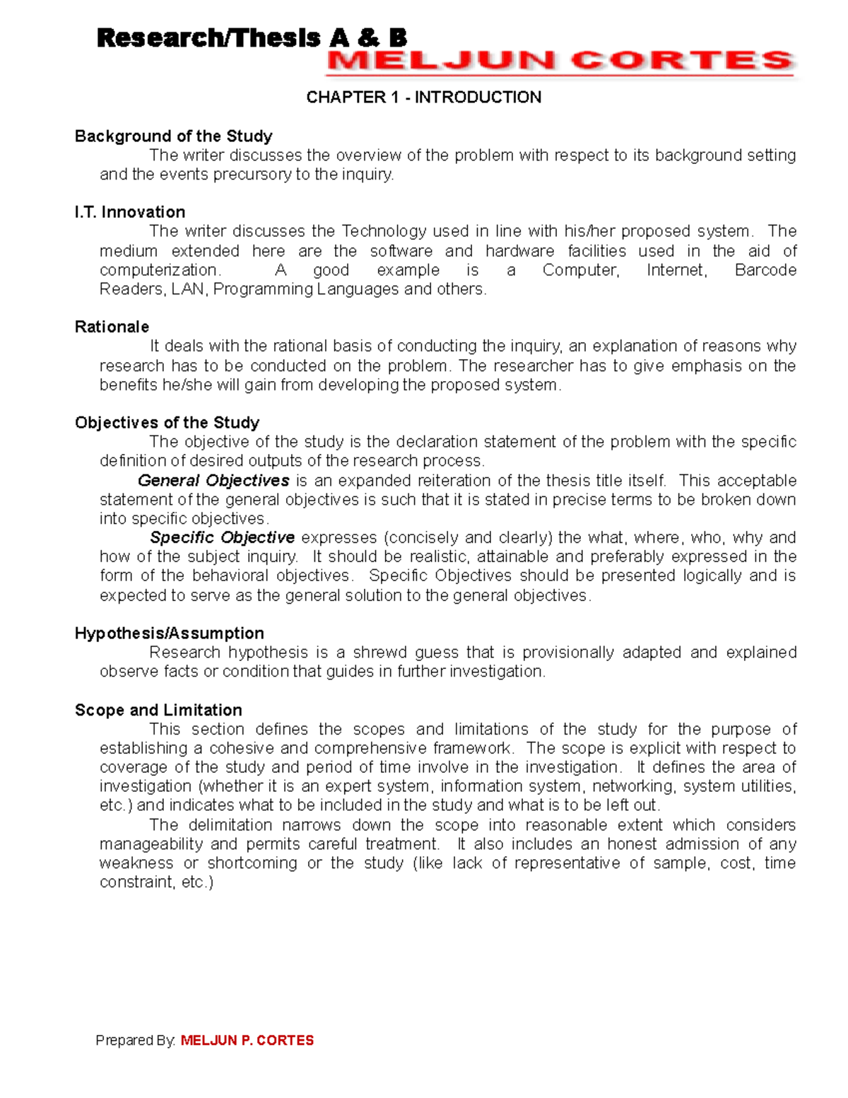 Instructional Manual Research Captones Thesis A B RSCH1A - Research ...