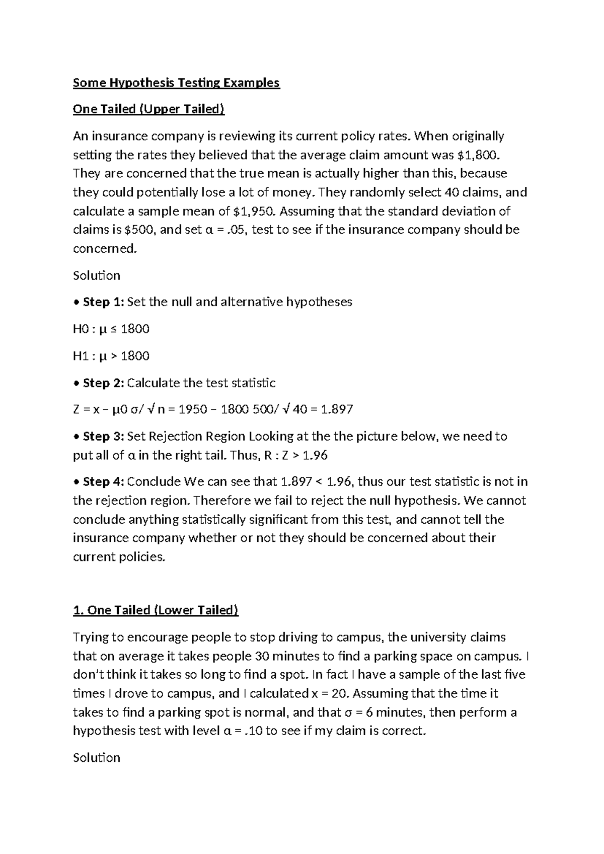 Some Hypothesis Testing Examples - When originally setting the rates ...