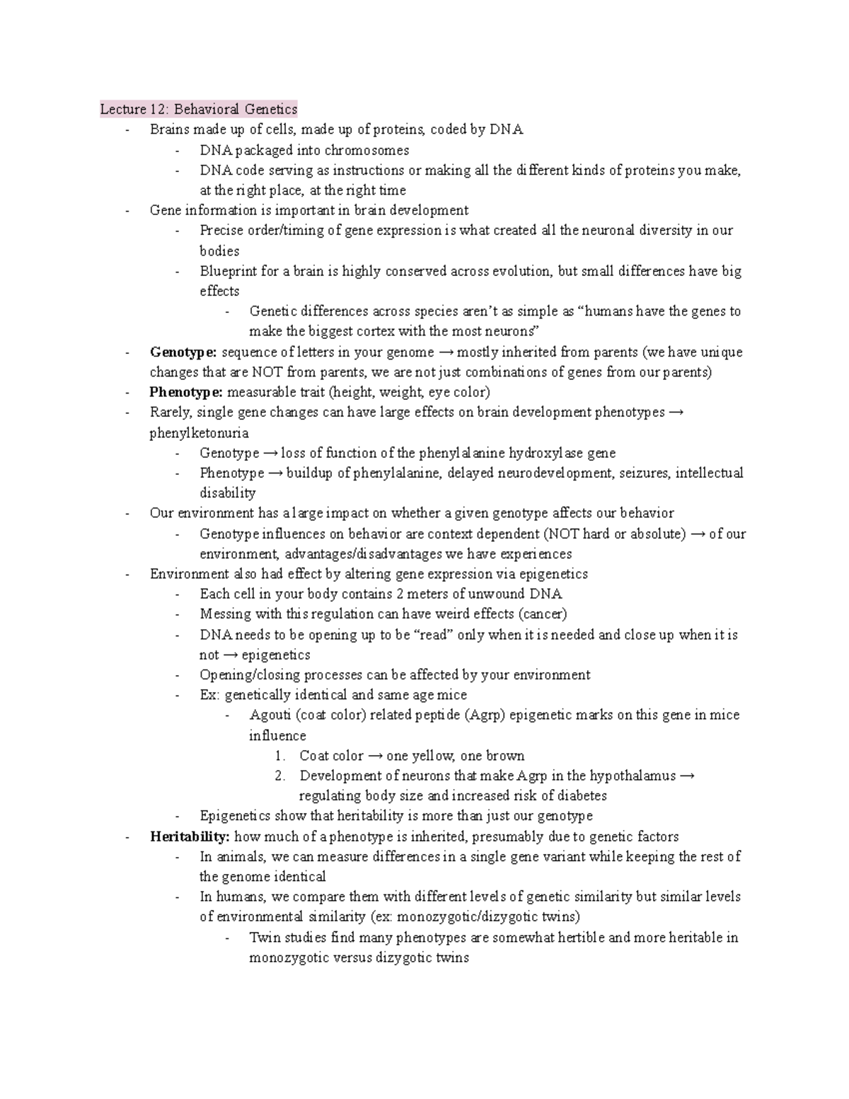 Lecture 12: Behavioral Genetics - Lecture 12: Behavioral Genetics ...