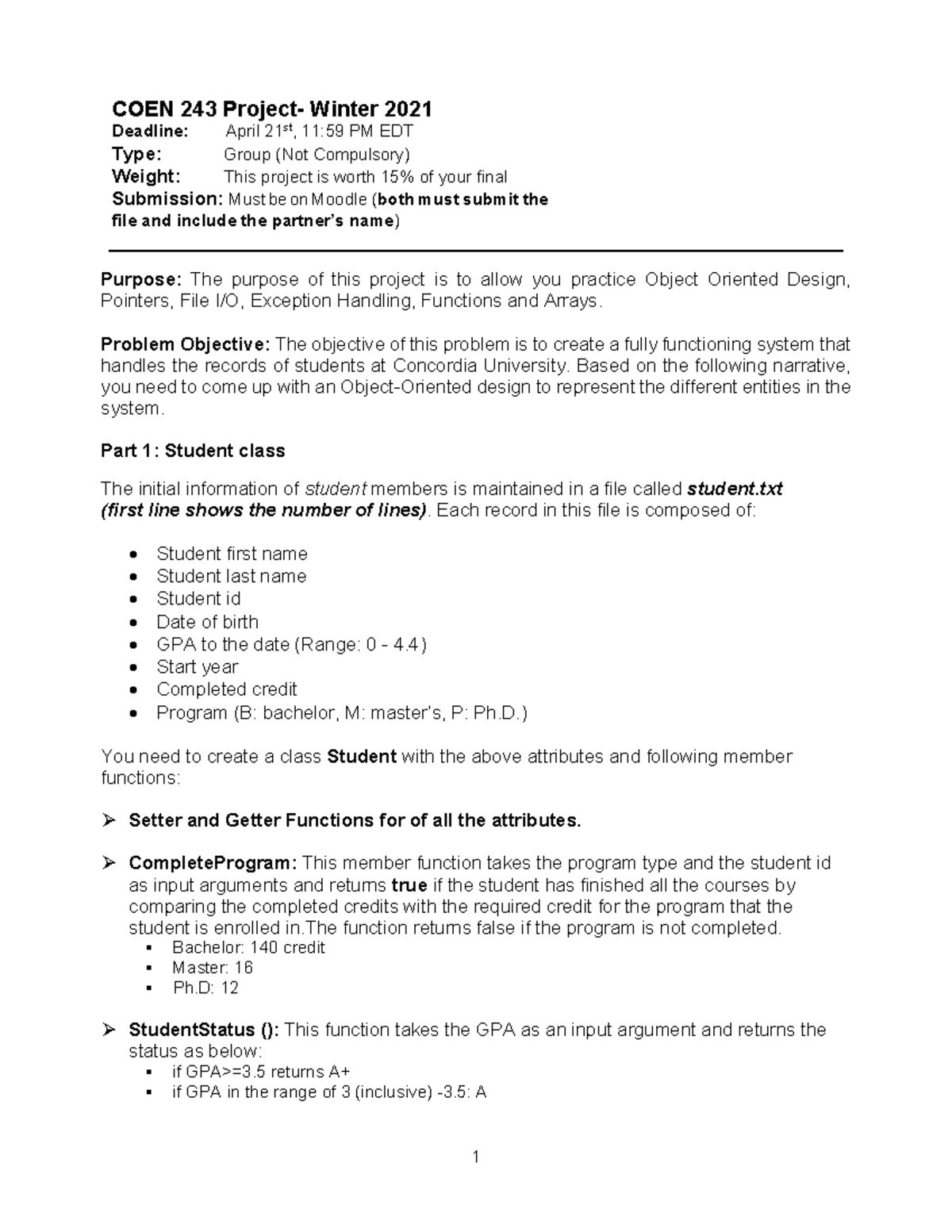 COEN 243 Final Project Winter 2021 - 1 COEN 243 Project- Winter 2 021 ...