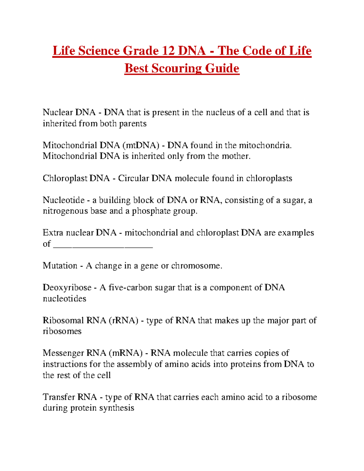 Life Science Grade 12 DNA Best Scouring Guide - Life Science Grade 12 DNA - The Code of Life ...
