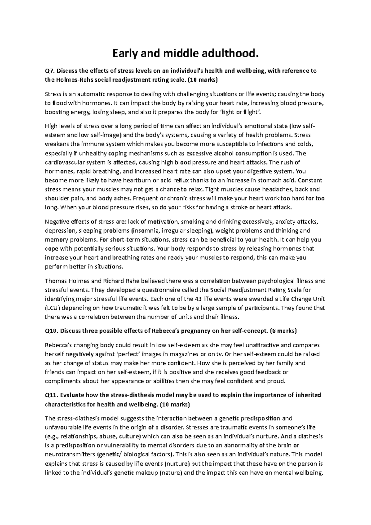 Unit 1- Early and middle adulthood Health and Social Care Level 3 ...