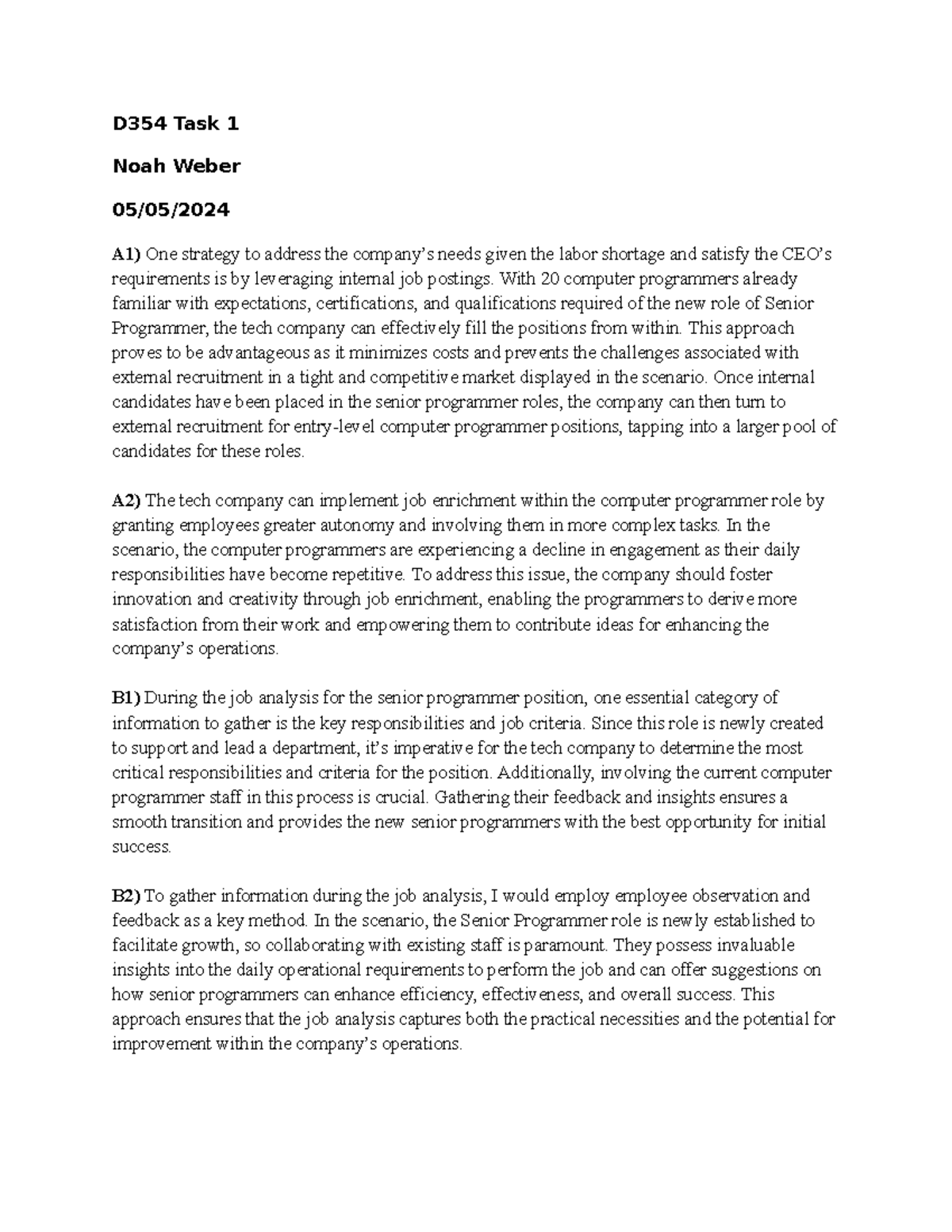 D354 Task 1 Sub 1 - Pass first try - D354 Task 1 Noah Weber 05/05/ A1 ...