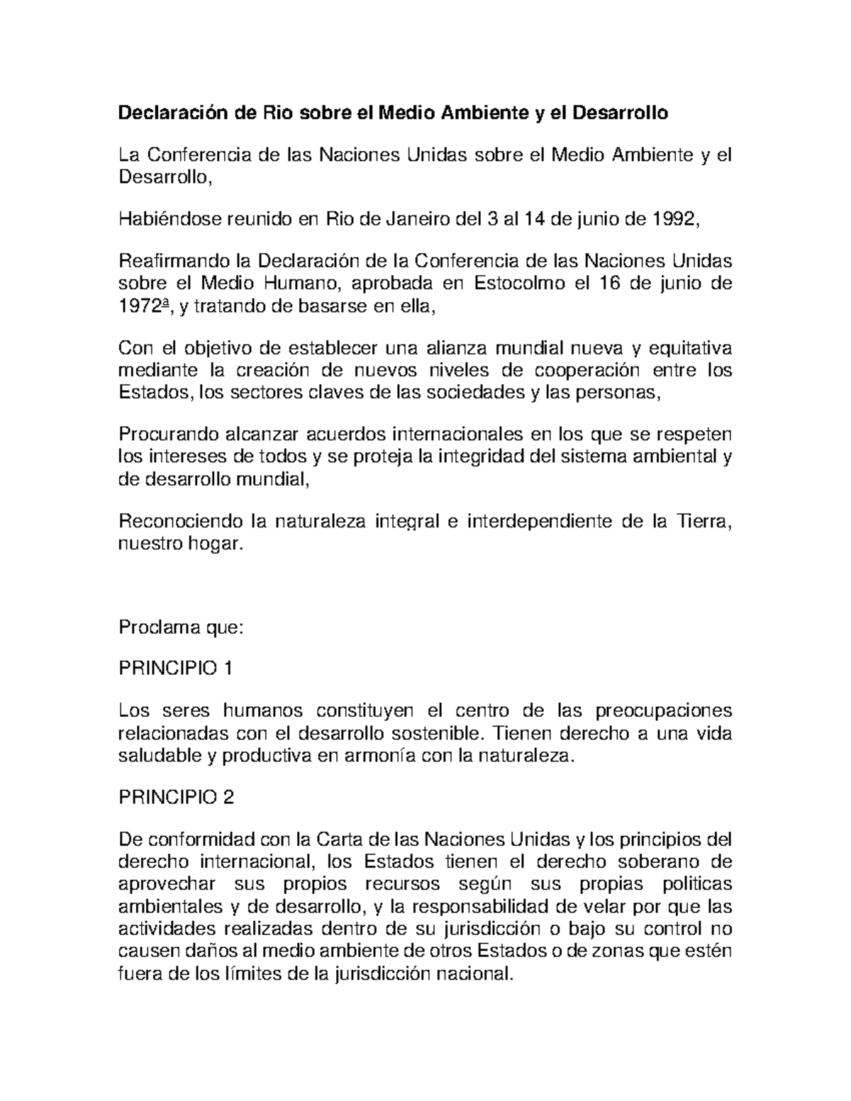 Declaración de Rio sobre el Medio Ambiente y el Desarrollo ...