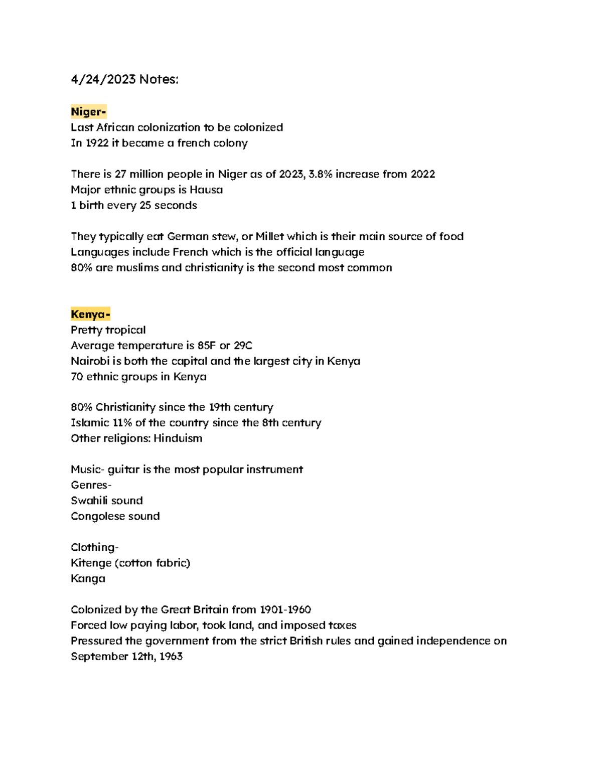 World Geography Notes- Facts of Countries in Africa + History, 2023 - 4 ...