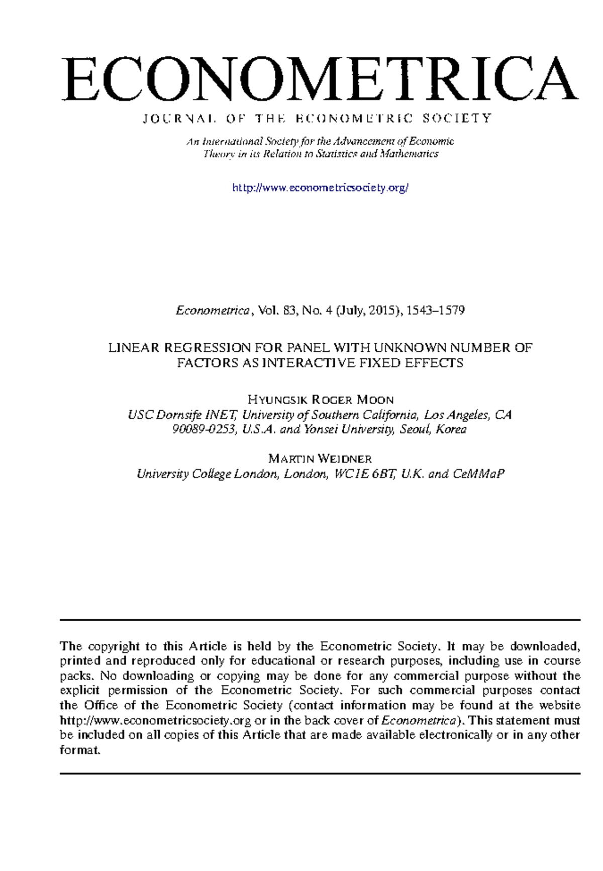 Linear Regression for Panel With Unknown Number of Factors as ...