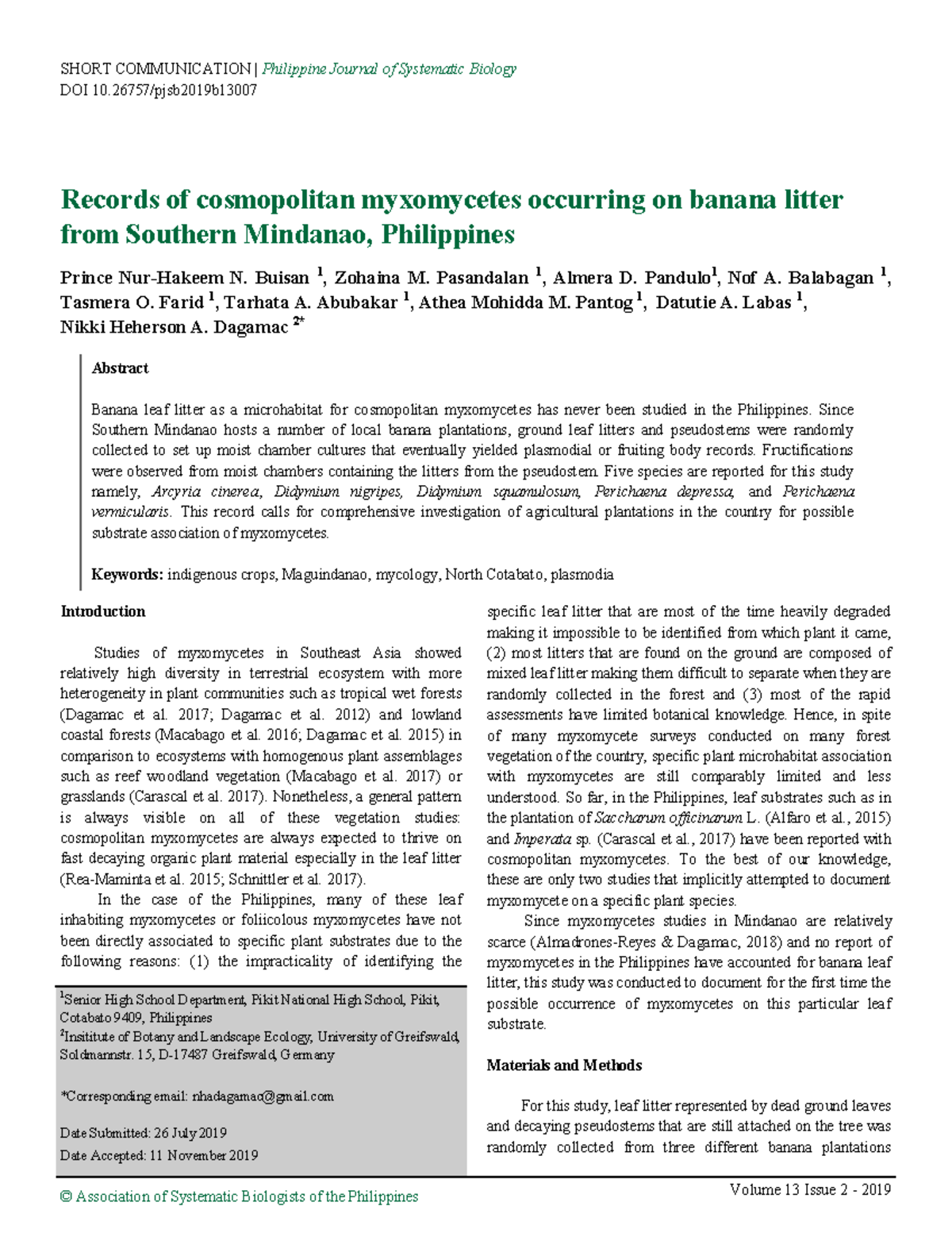 PJSB S01-007-2019 - Jwns - SHORT COMMUNICATION | Philippine Journal of ...