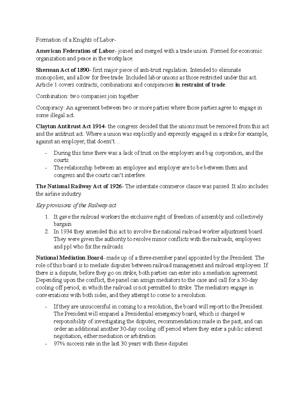 Semester Long Notes - Formation of a Knights of Labor- American ...