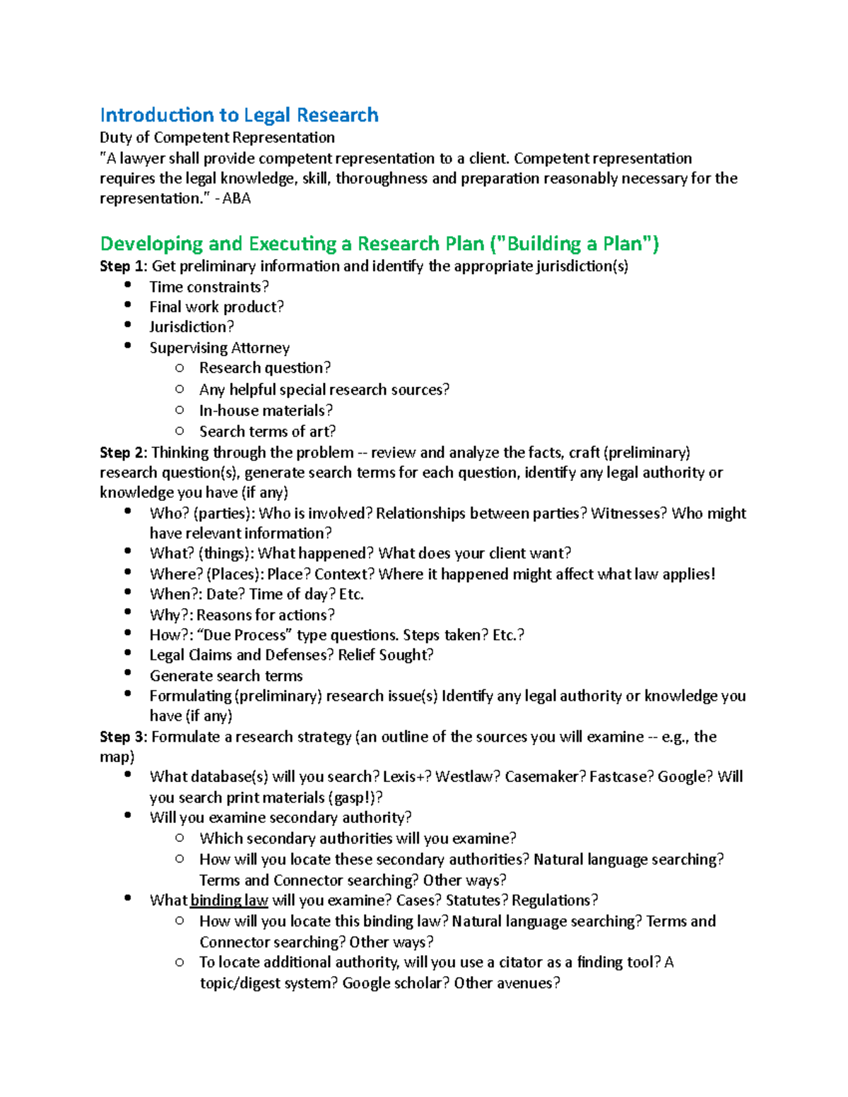 Intro to Legal Research - Introduction to Legal Research Duty of ...