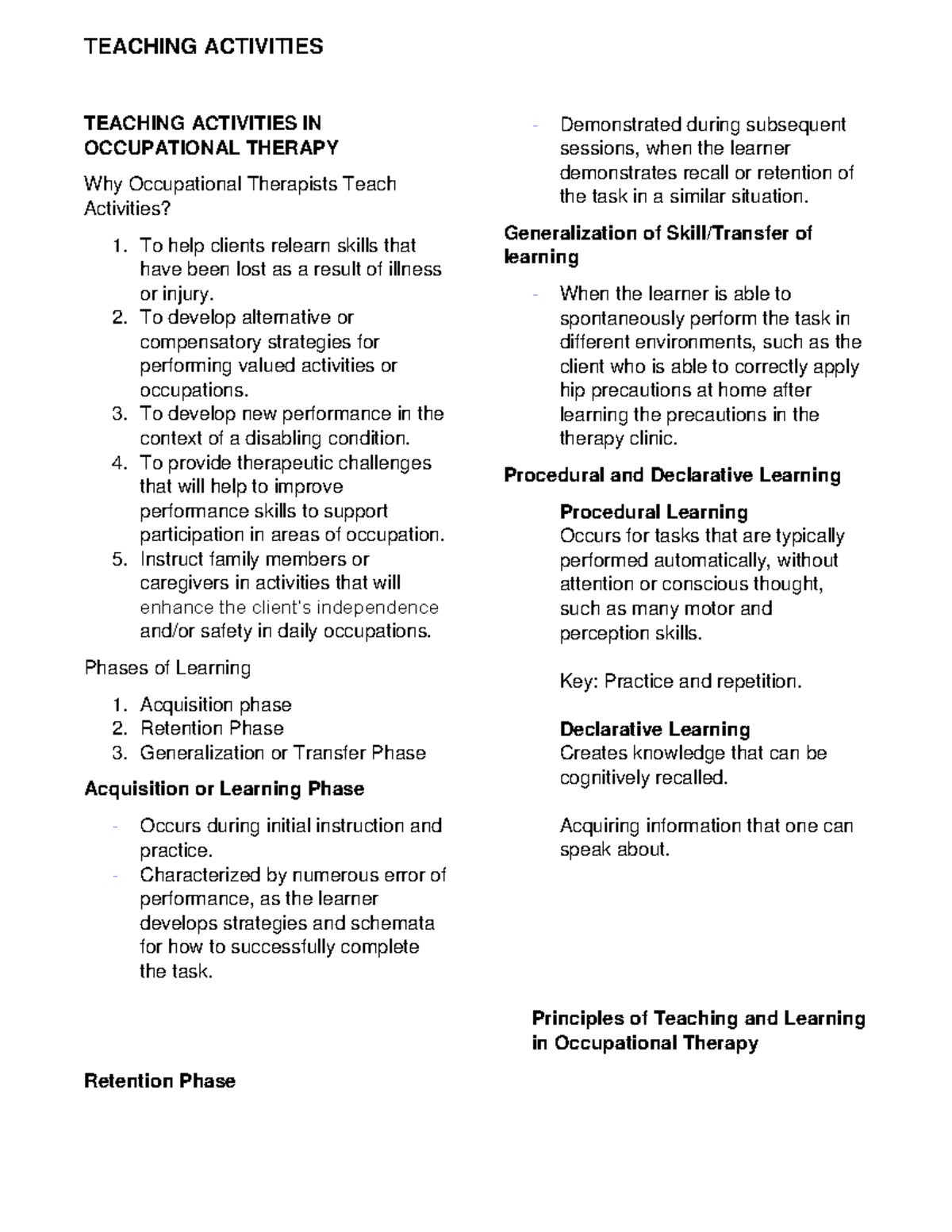 Teaching Activities in Occupational Therapy - TEACHING ACTIVITIES ...