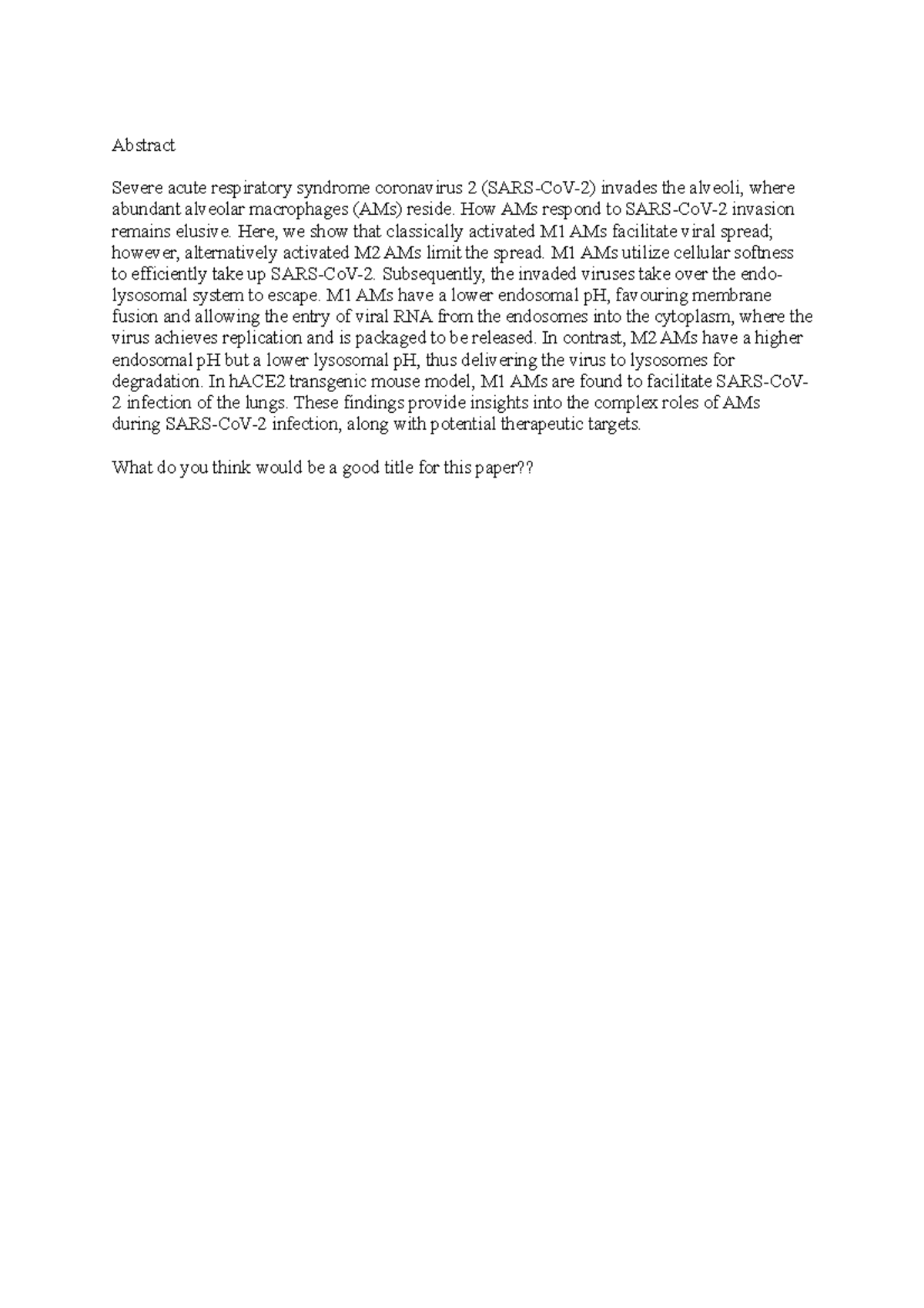 Abstract - workshop 1 work - Abstract Severe acute respiratory syndrome ...