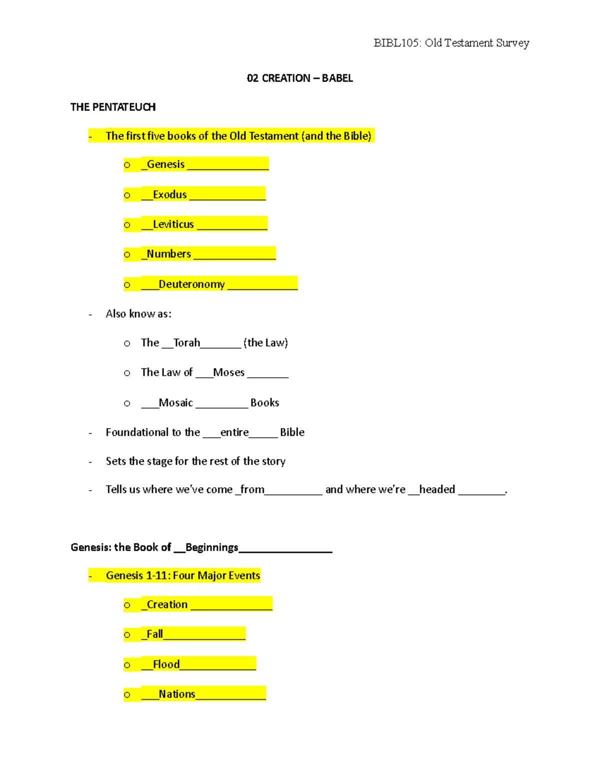 02 Creation - Babel-1 - Class Notes - 02 CREATION – BABEL THE ...