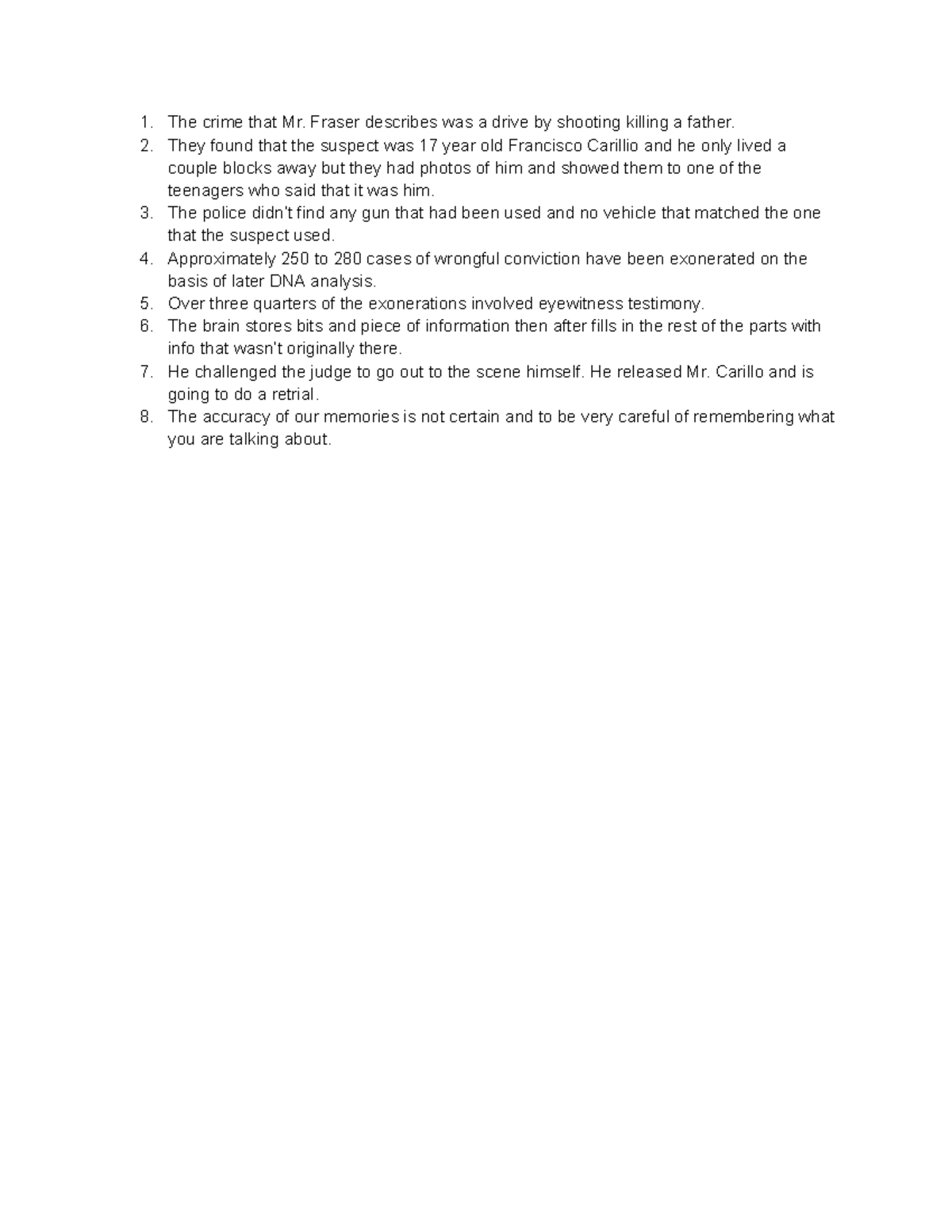 Forensics Unit 1 Lab - The crime that Mr. Fraser describes was a drive ...