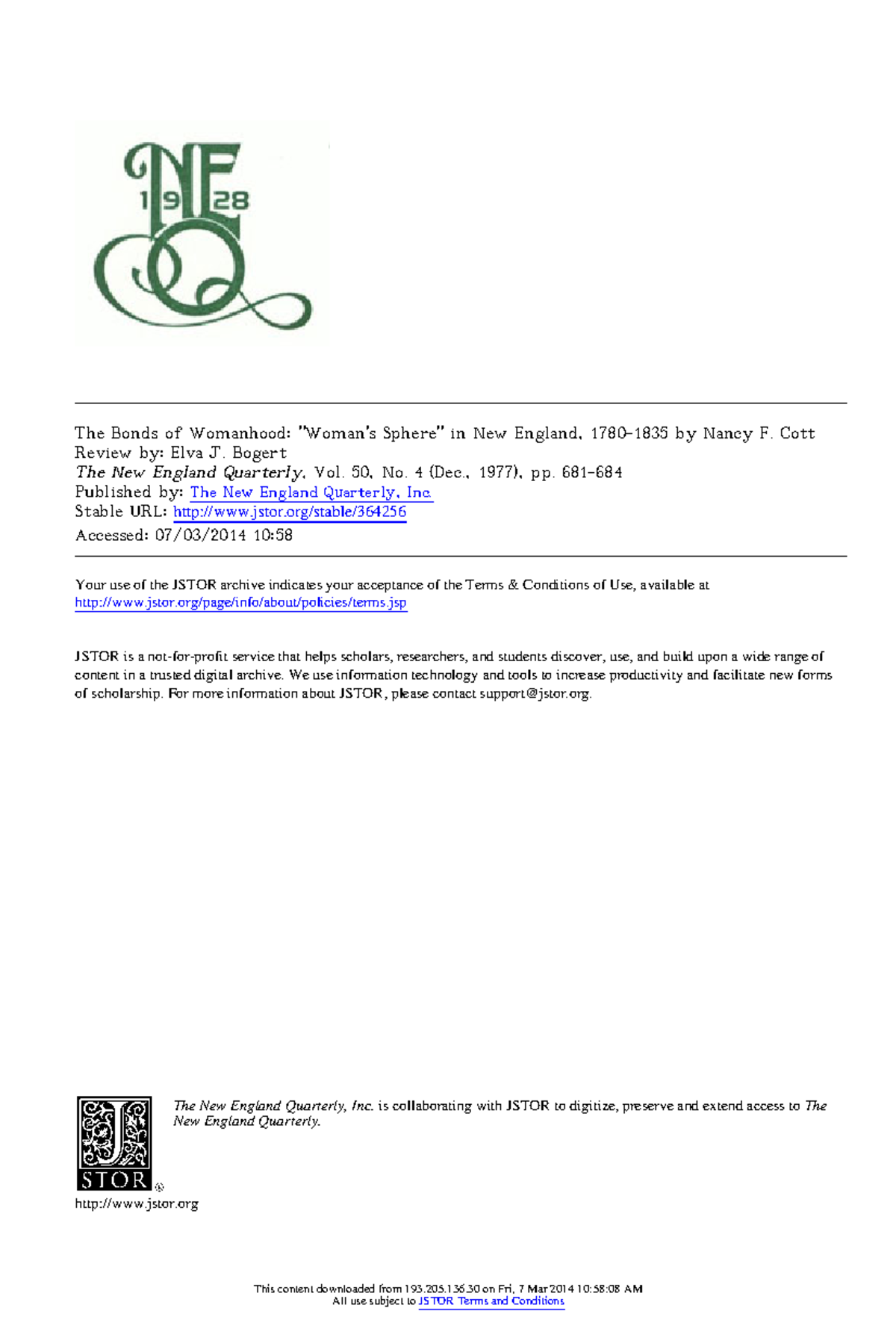 05. recensione a nancy cott 1977 - The Bonds of Womanhood: "Woman's ...