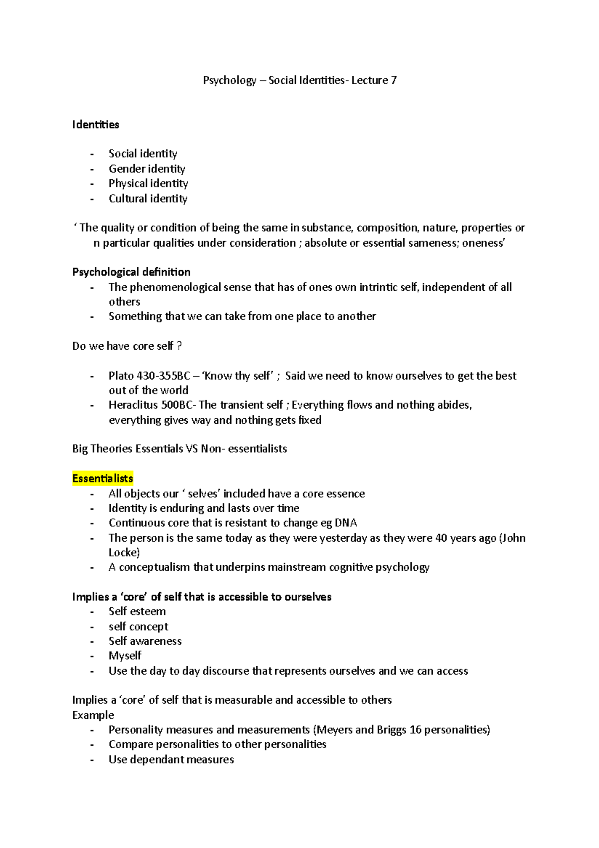 social identities - Psychology – Social Identities- Lecture 7 ...