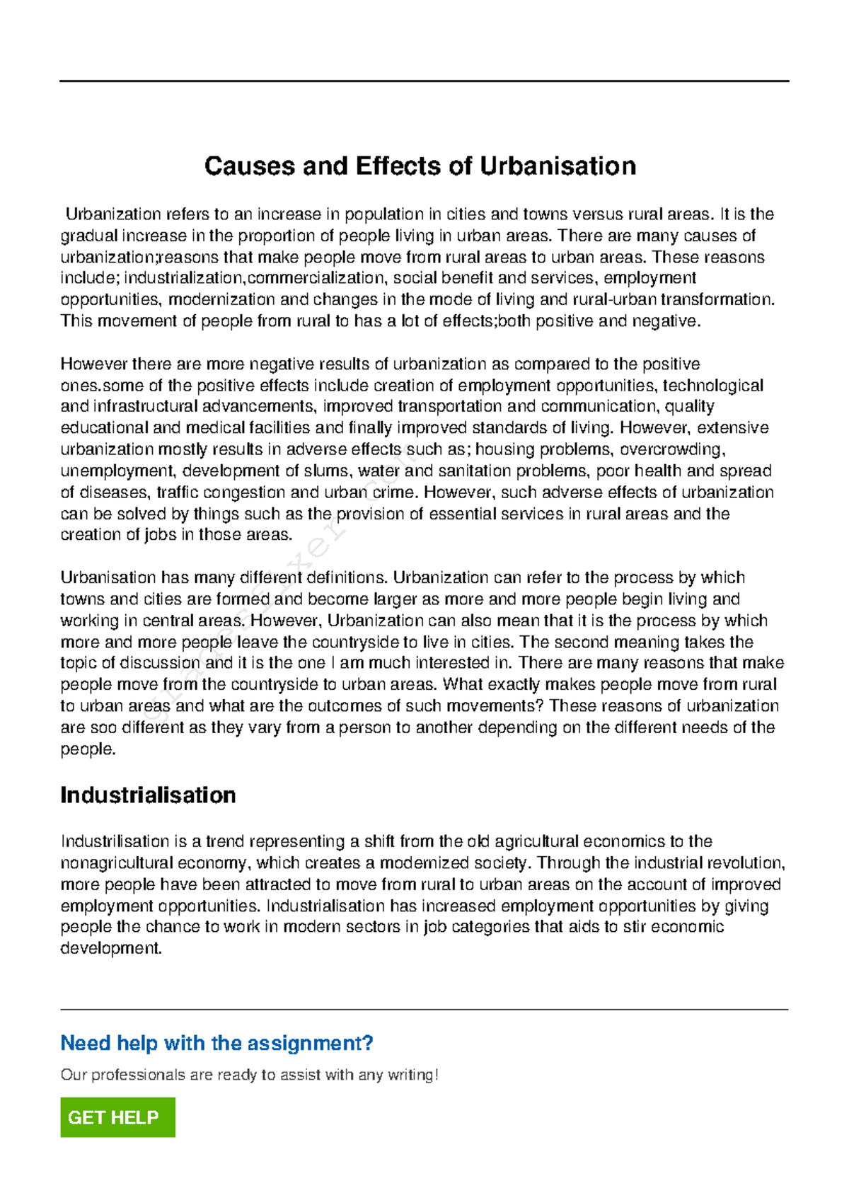 Causes and effects of urbanisation - Causes and Effects of Urbanisation ...